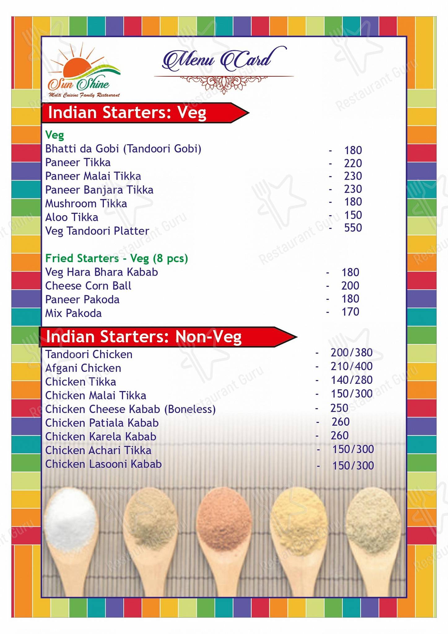 Menu at Sunshine Restaurant, Bengaluru, 2