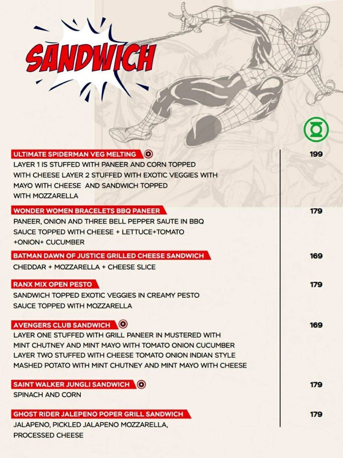 Menu at Superheroes Cafe, Pune
