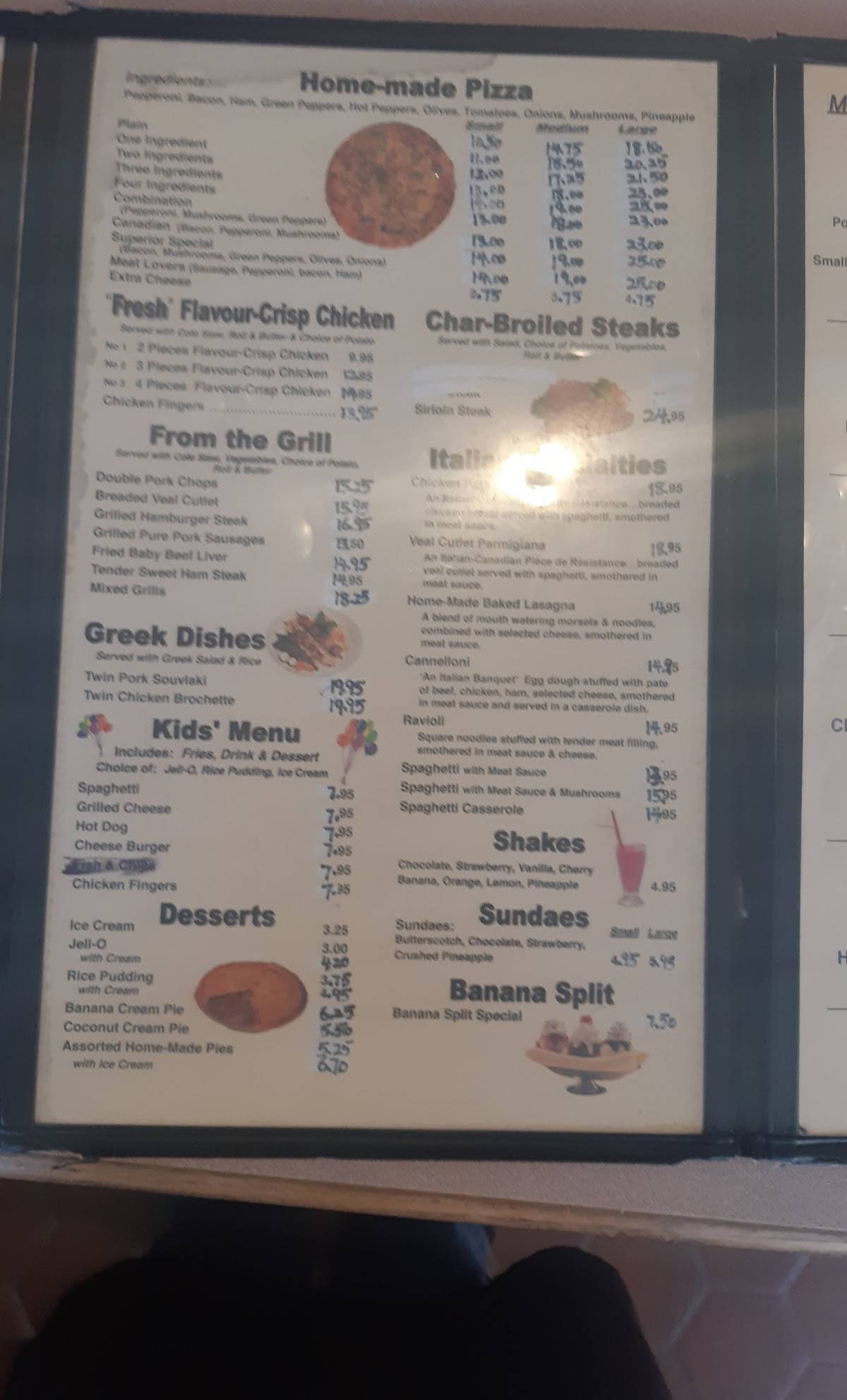 Menu at Superior Restaurant, Mississippi Mills