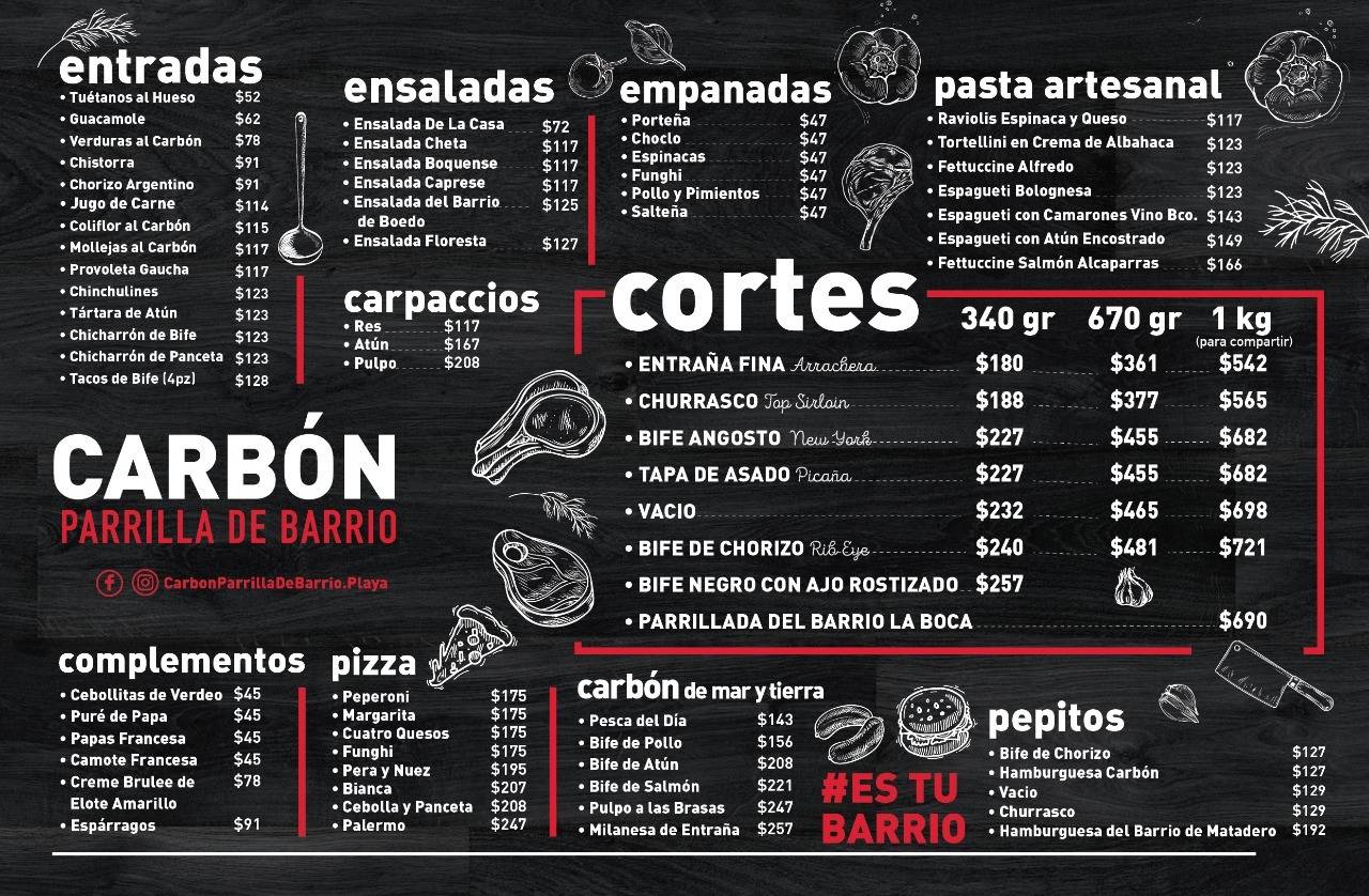 Menu at Sur Steakhouse, Playa del Carmen