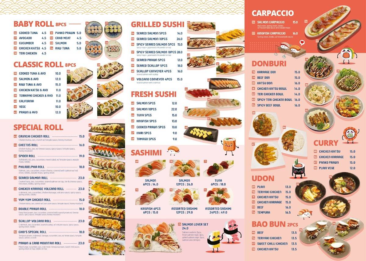 Menu at Sushi Choi restaurant, Moorebank