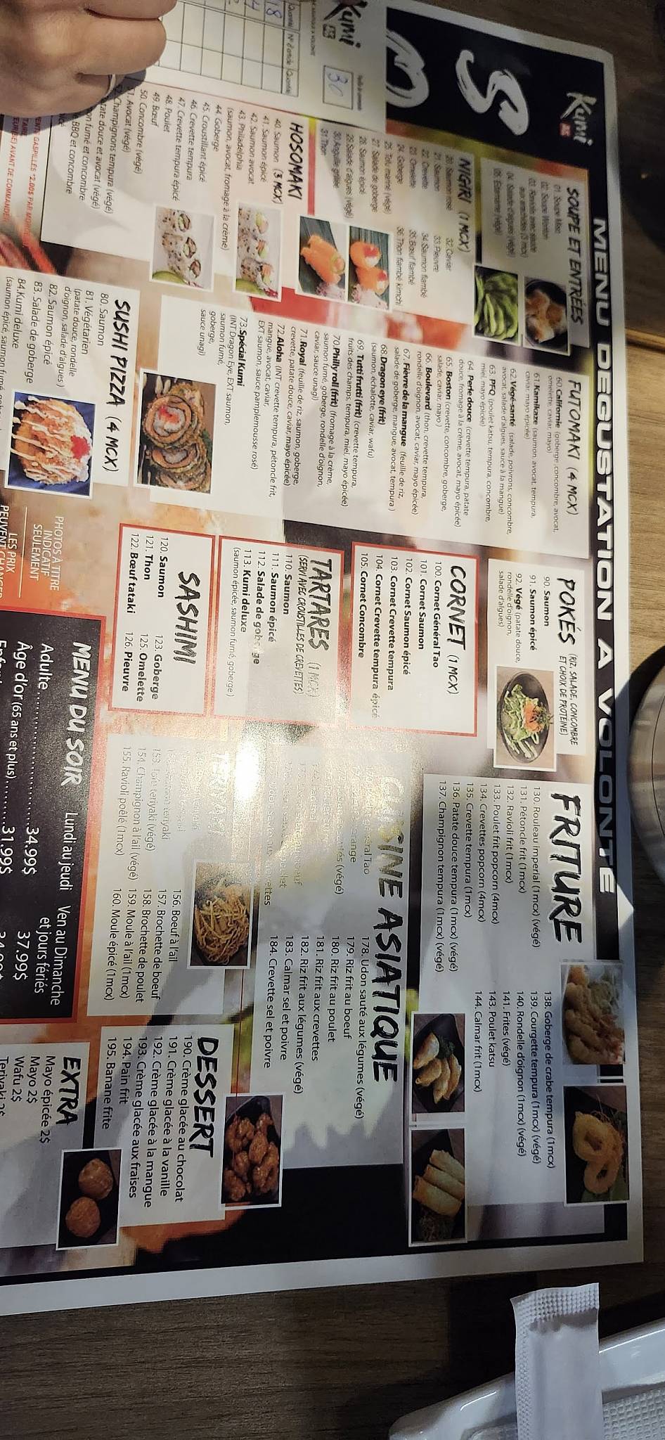 Menu au Sushi Kumi restaurant, Québec, 815 Bd Lebourgneuf
