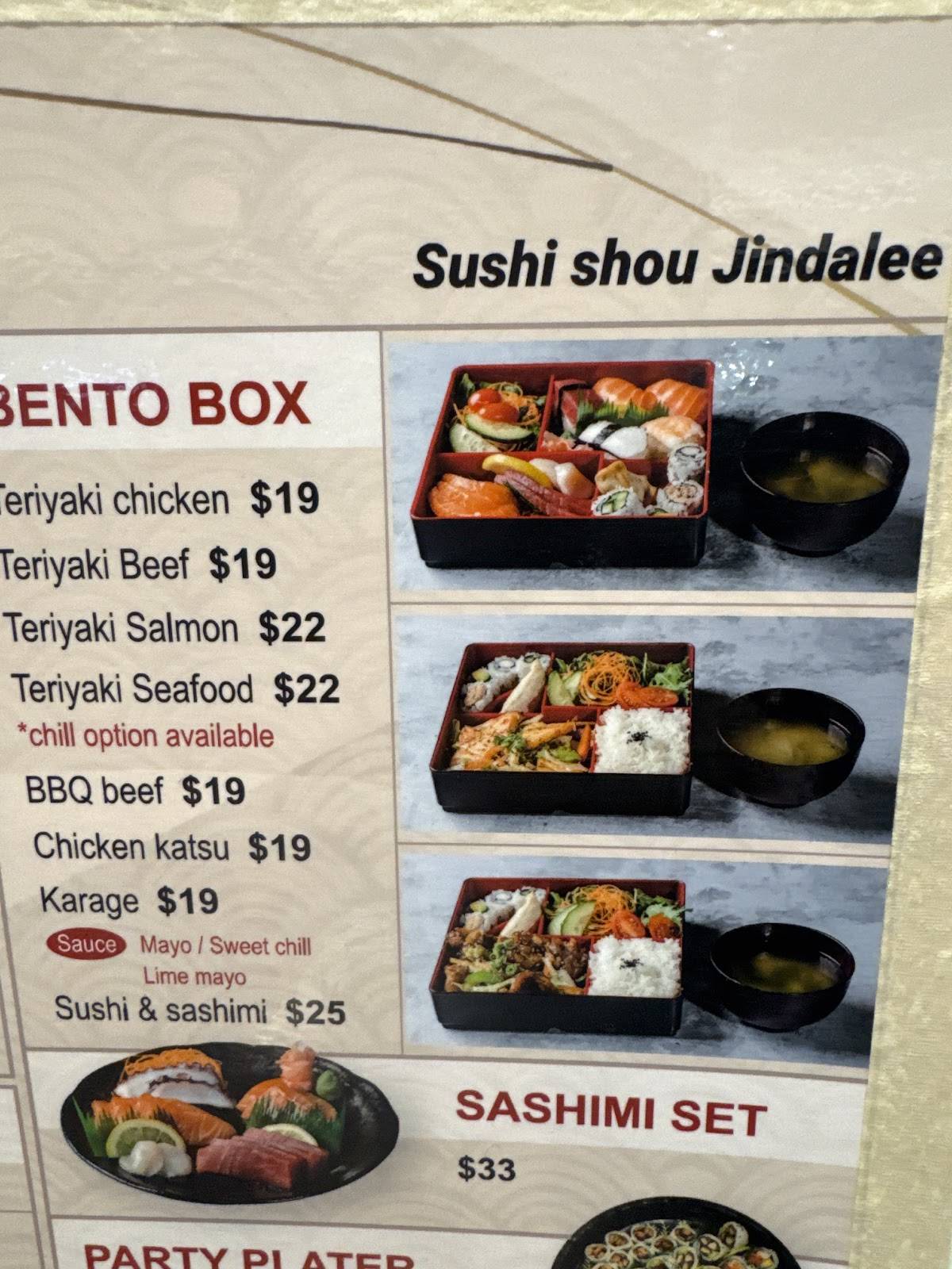 Menu at Sushi Shou Jindalee restaurant, Jindalee
