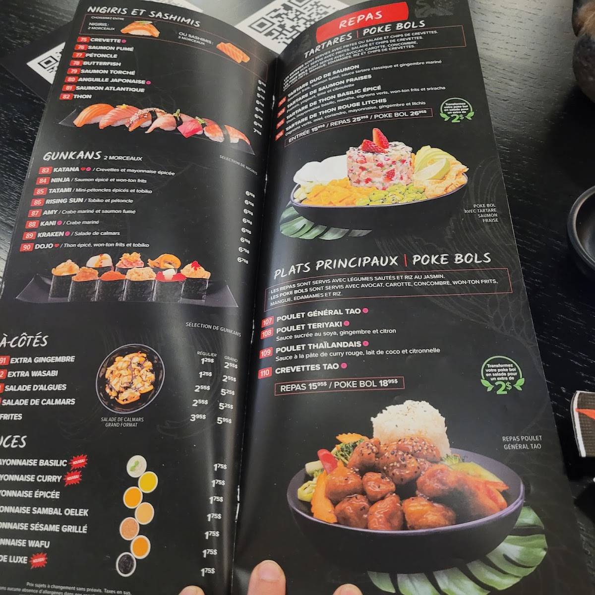 Menu au Sushi X Pyramide restaurant, Québec