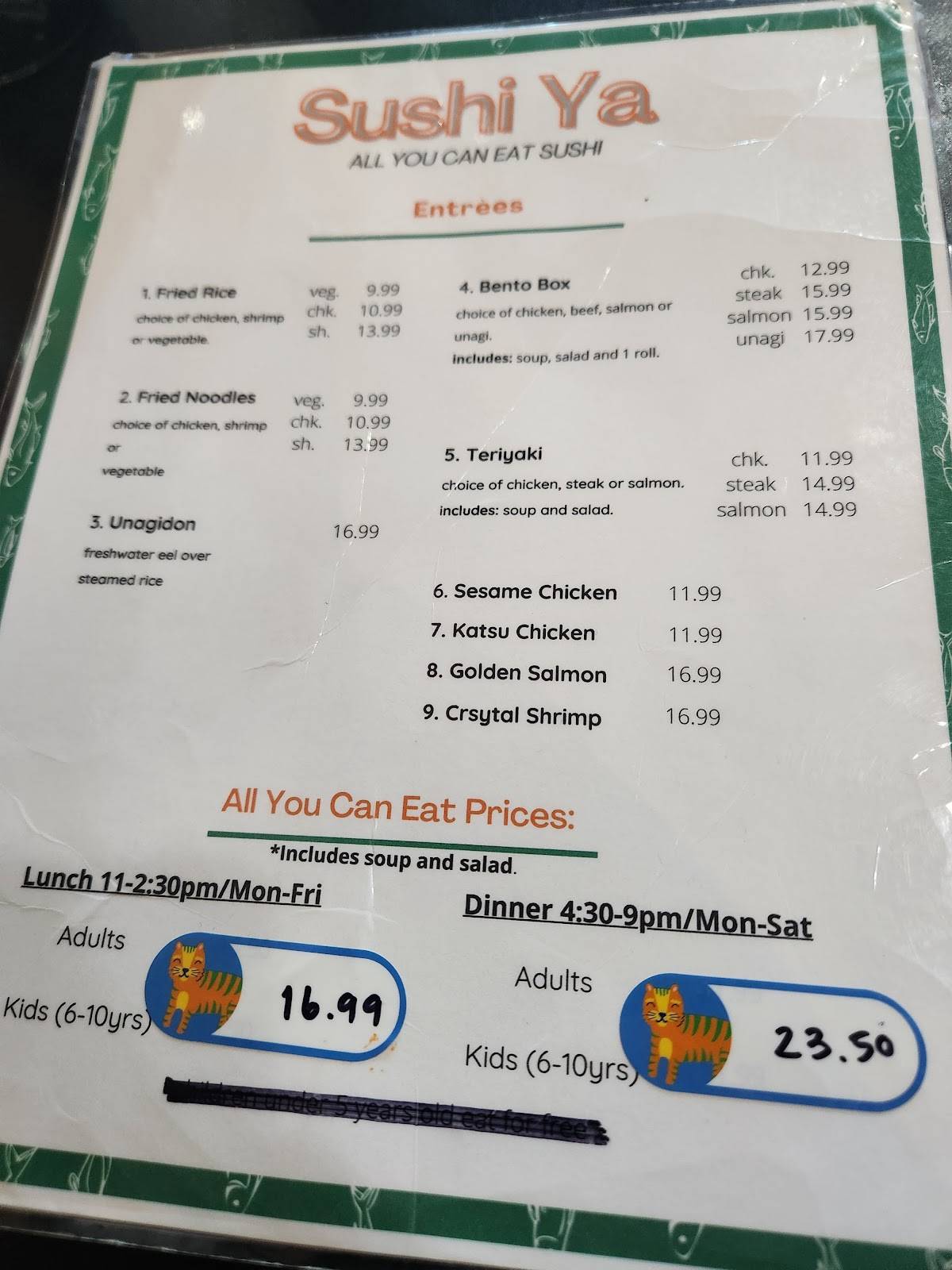 Menu at Sushi Ya Boise restaurant, Boise