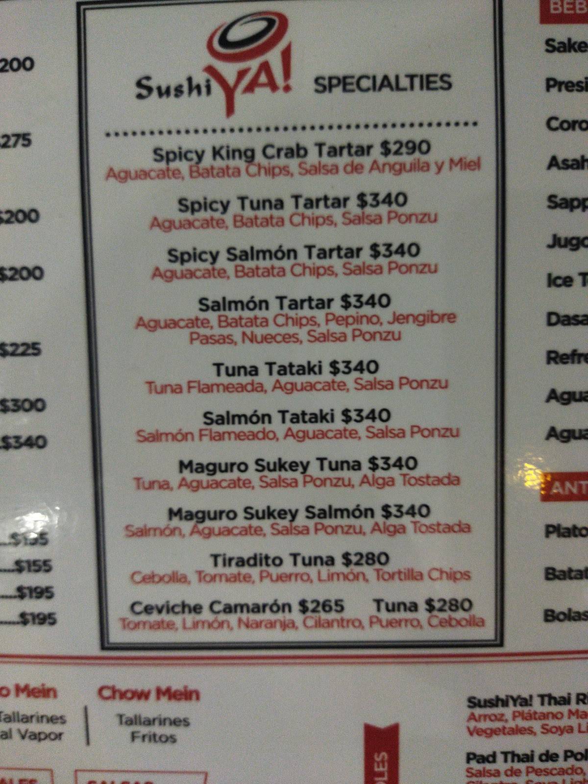 Menu at Sushi Ya! restaurant, Santo Domingo, Av. Lope de Vega #49