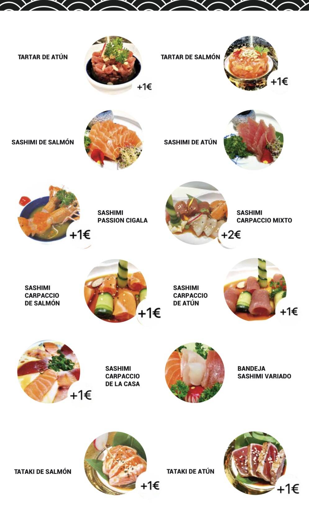 Carta del restaurante Sushi Zero, San Sebastián