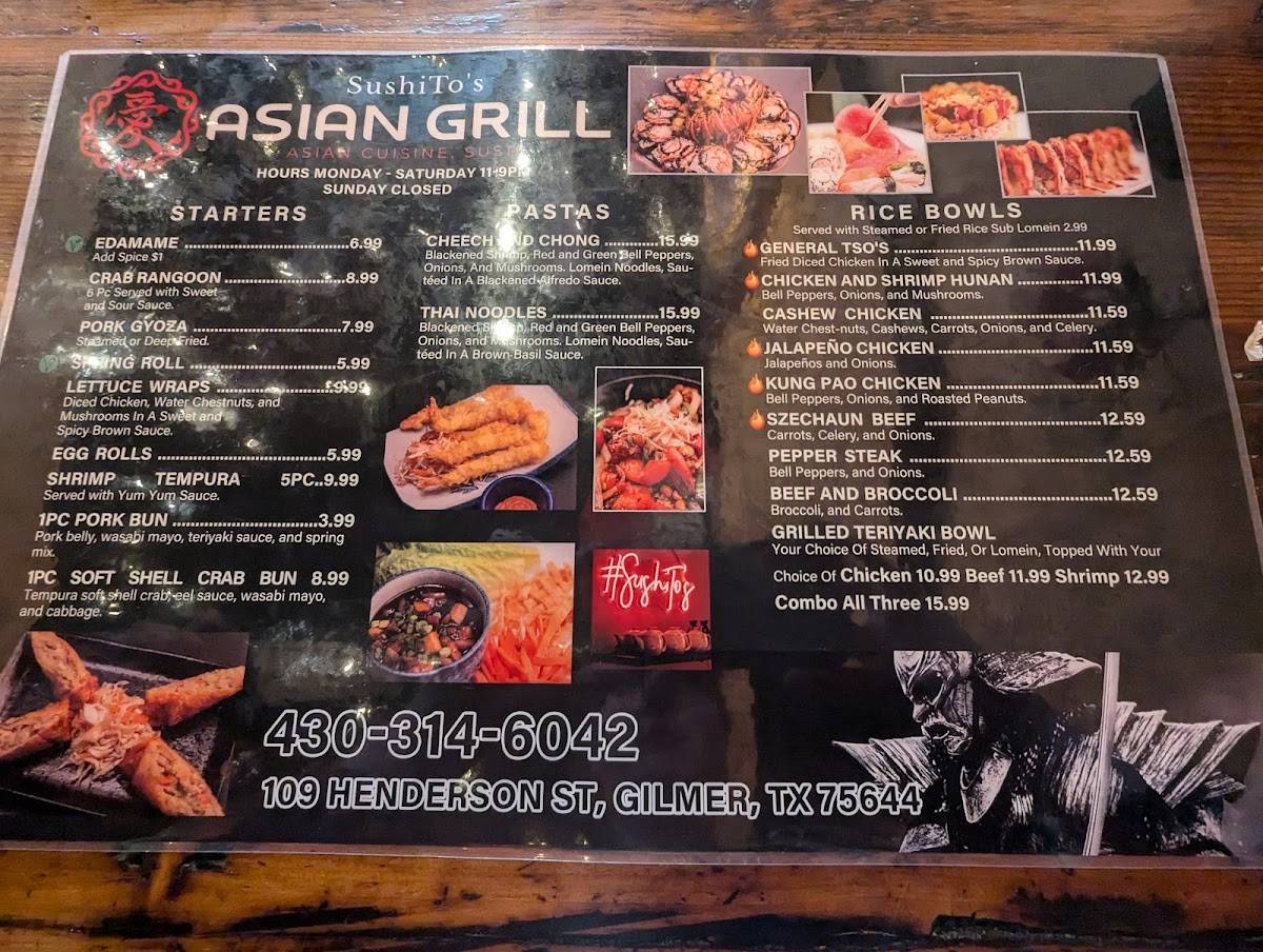 Menu at SushiTo's restaurant, Gilmer