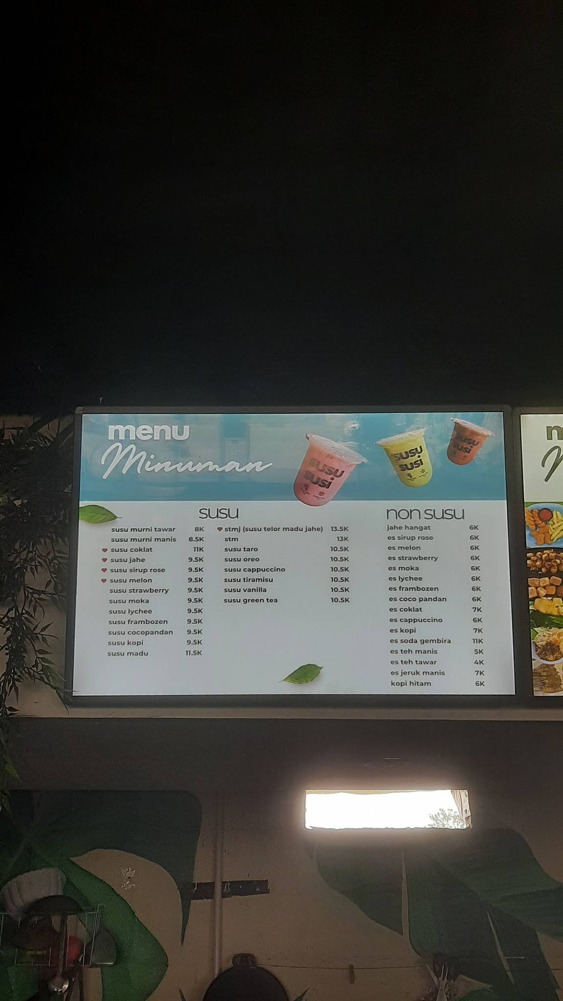 Menu at Susu susi ( susu sapi segar dan roti bakar ), Ponorogo