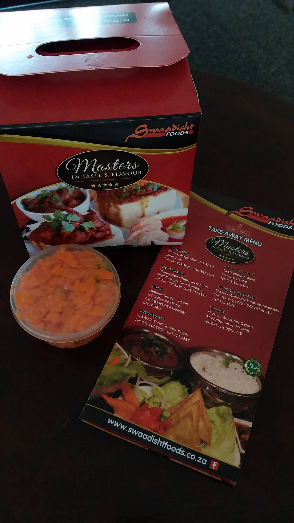 Menu at Swaadisht Foods Sarnia restaurant, Durban, 176 Underwood Rd