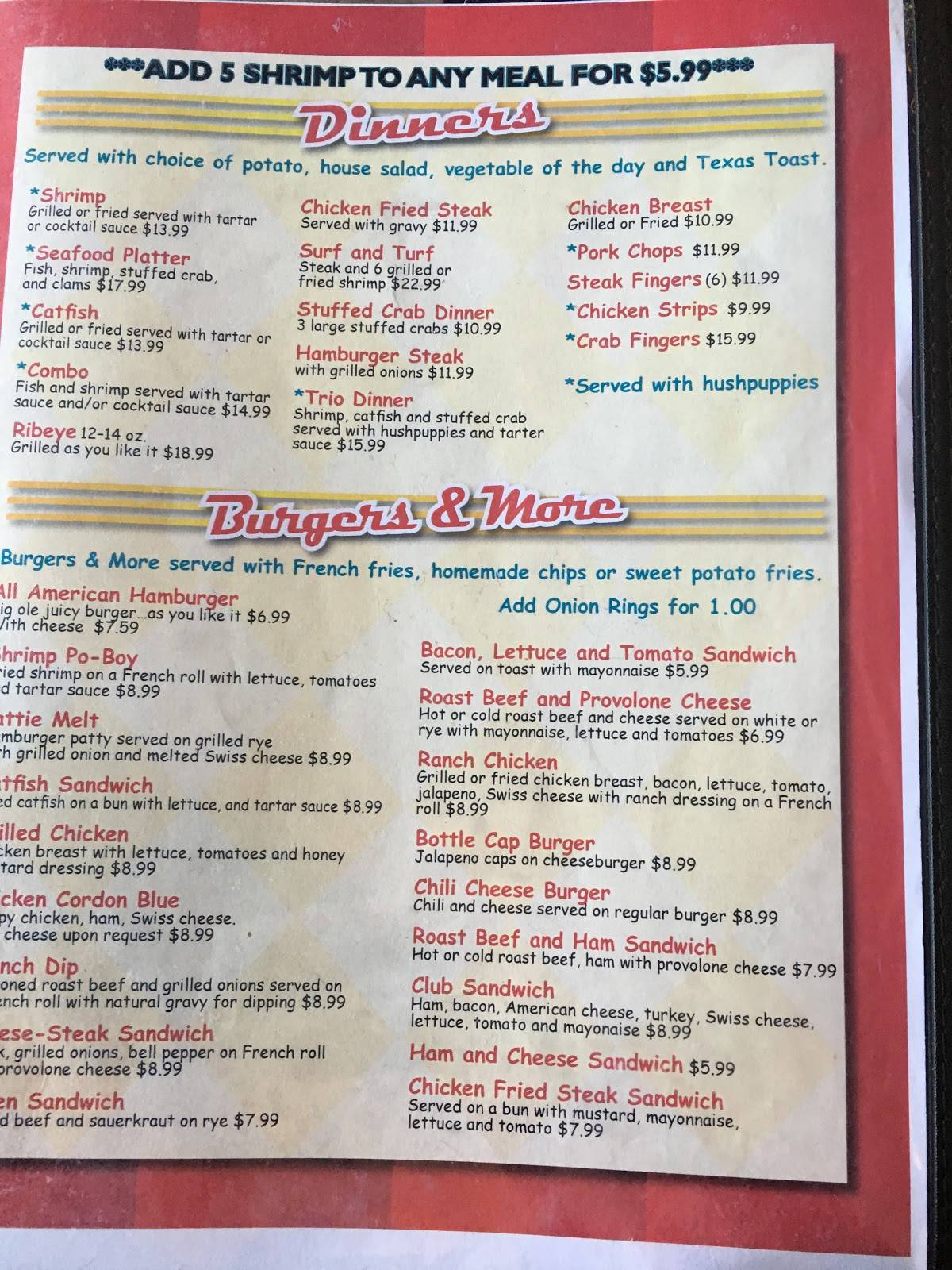 Menu at Sweet T's Diner restaurant, Freeport