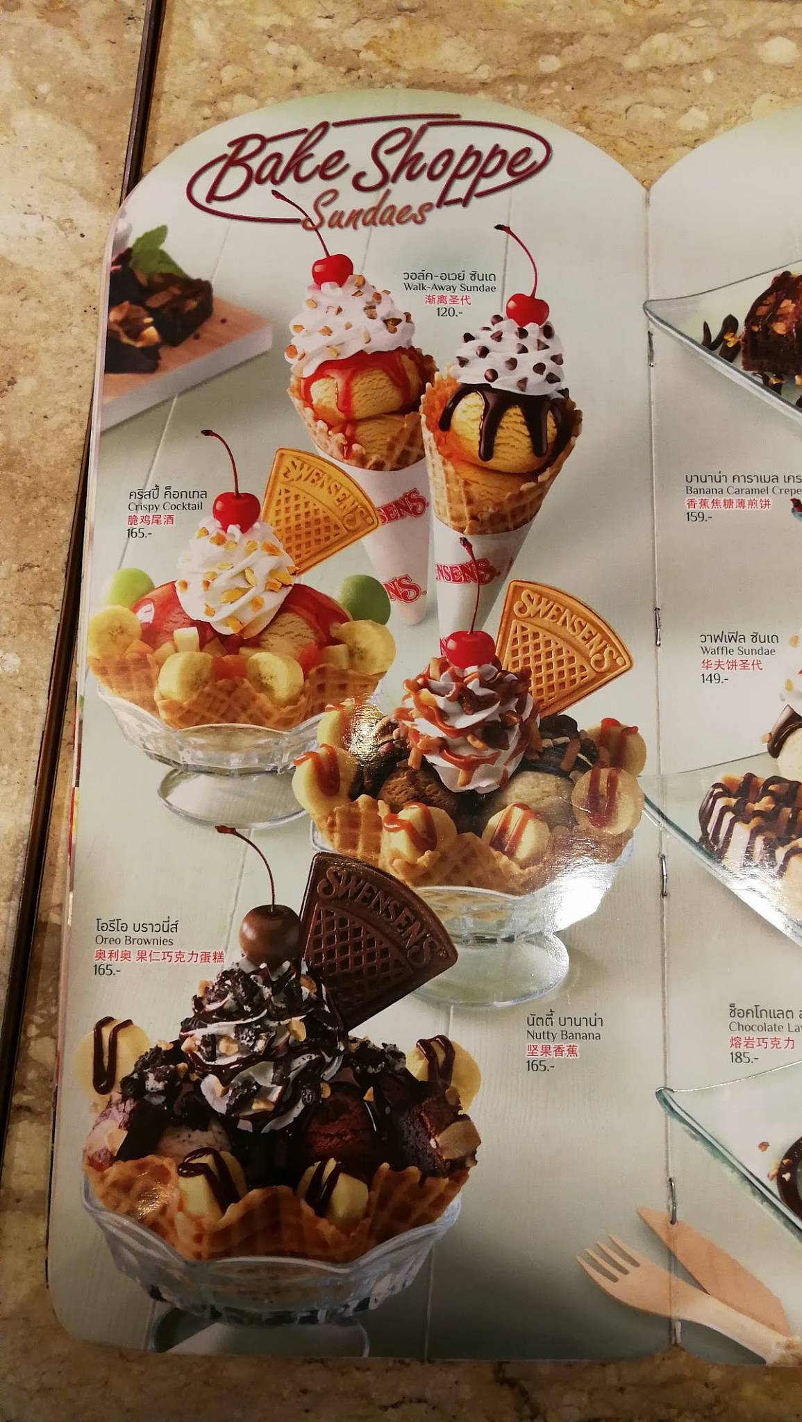 Menu at Swensen's Asiatique River Front, Bangkok, Charoen Krung Road