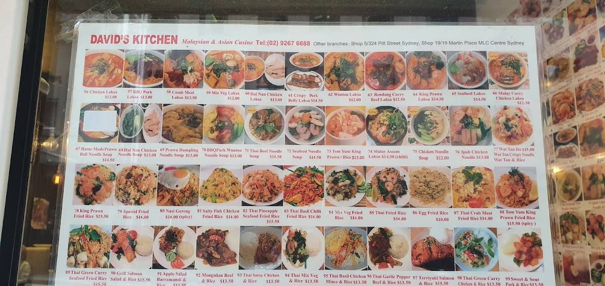 Menu at David's Kitchen restaurant, Sydney, 127 Liverpool St