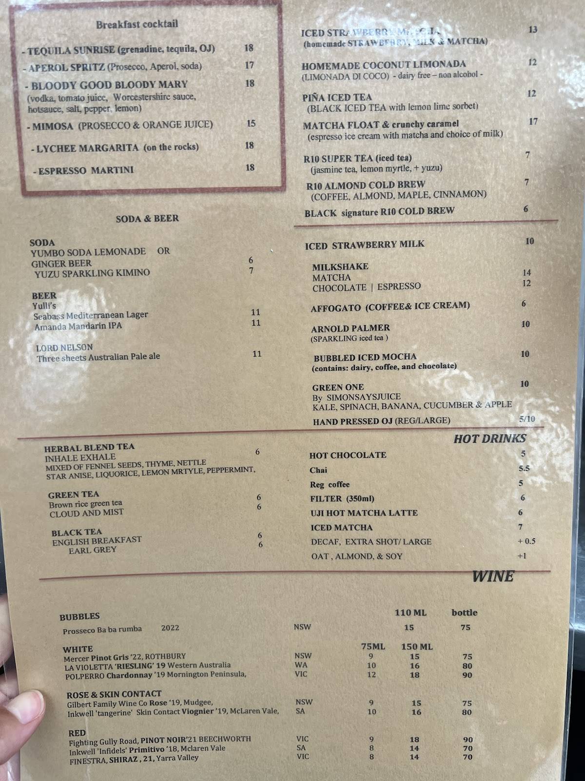 Menu at PIÑA cafe, Potts Point
