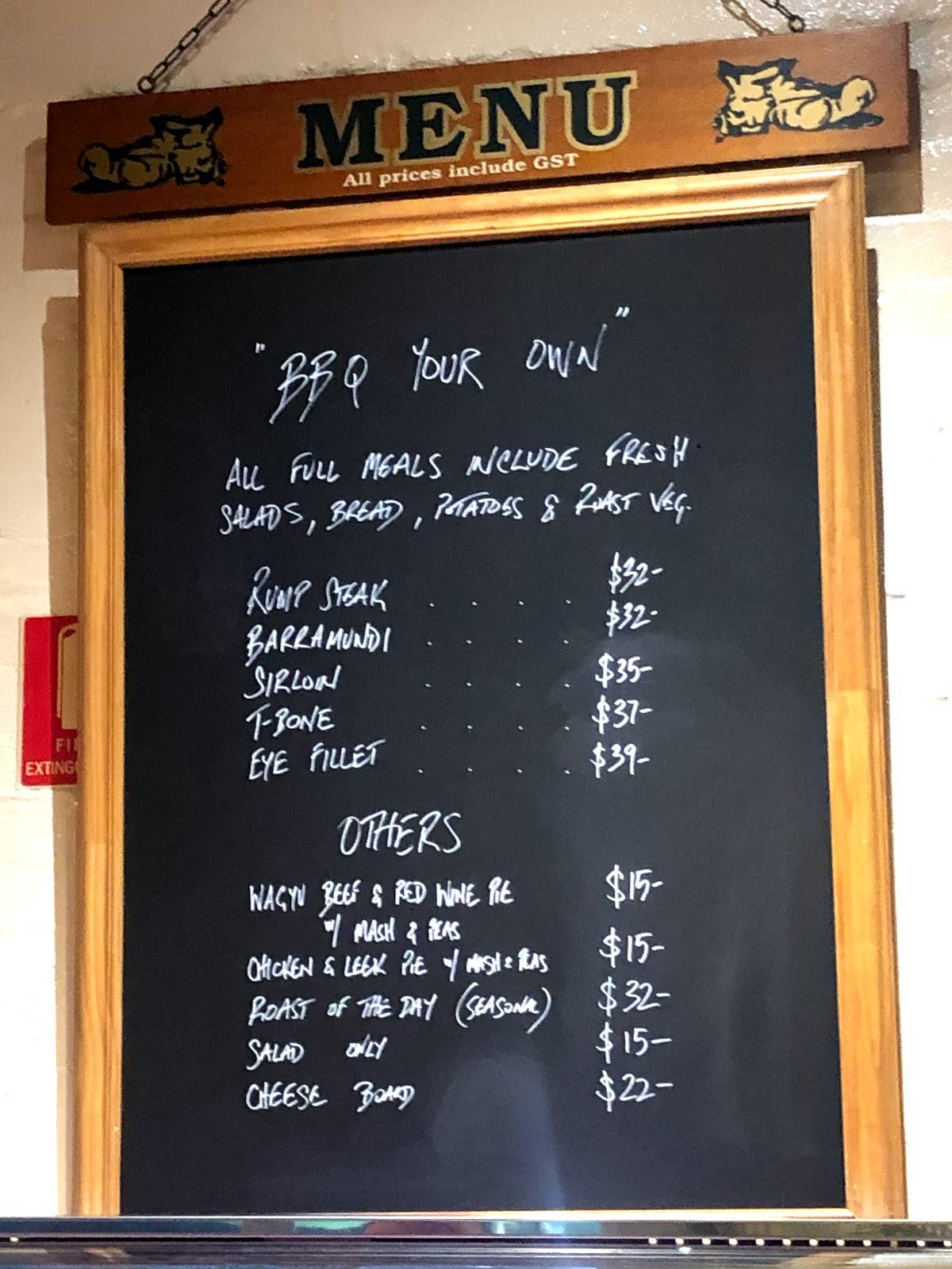 Menu at Phillip's Foote steakhouse, The Rocks