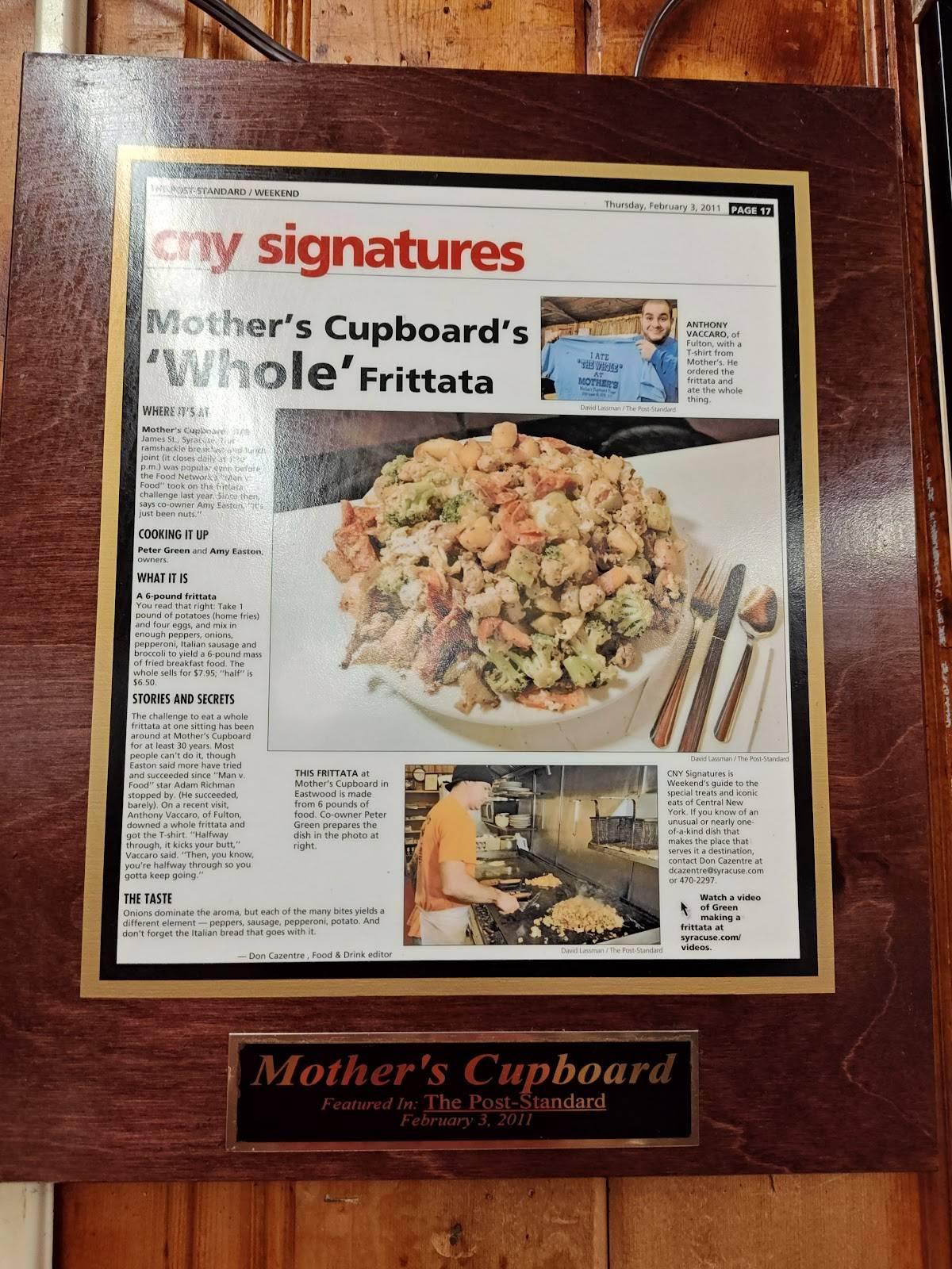 Menu at Mother's Cupboard restaurant, Syracuse