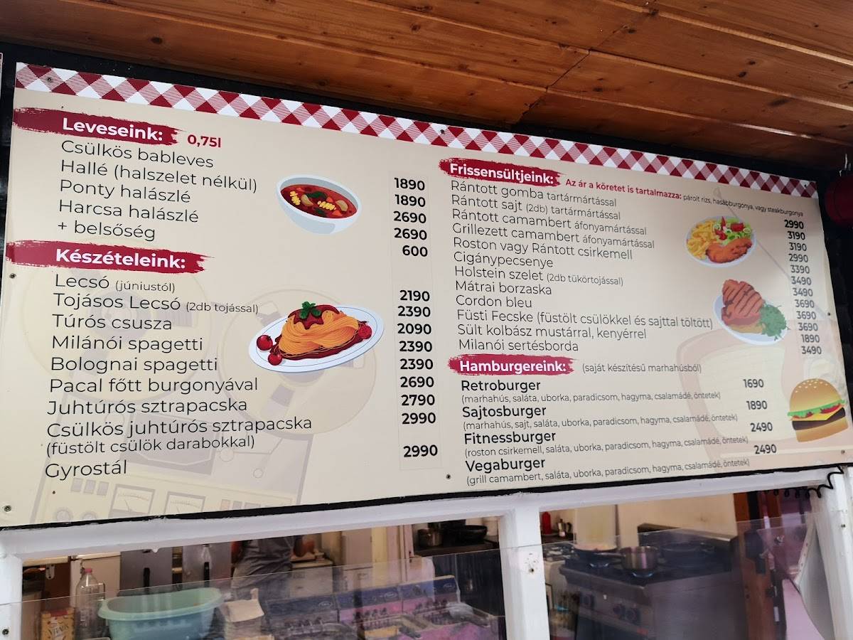 Menu at Sziget büfé restaurant, Budapest, Népsziget út