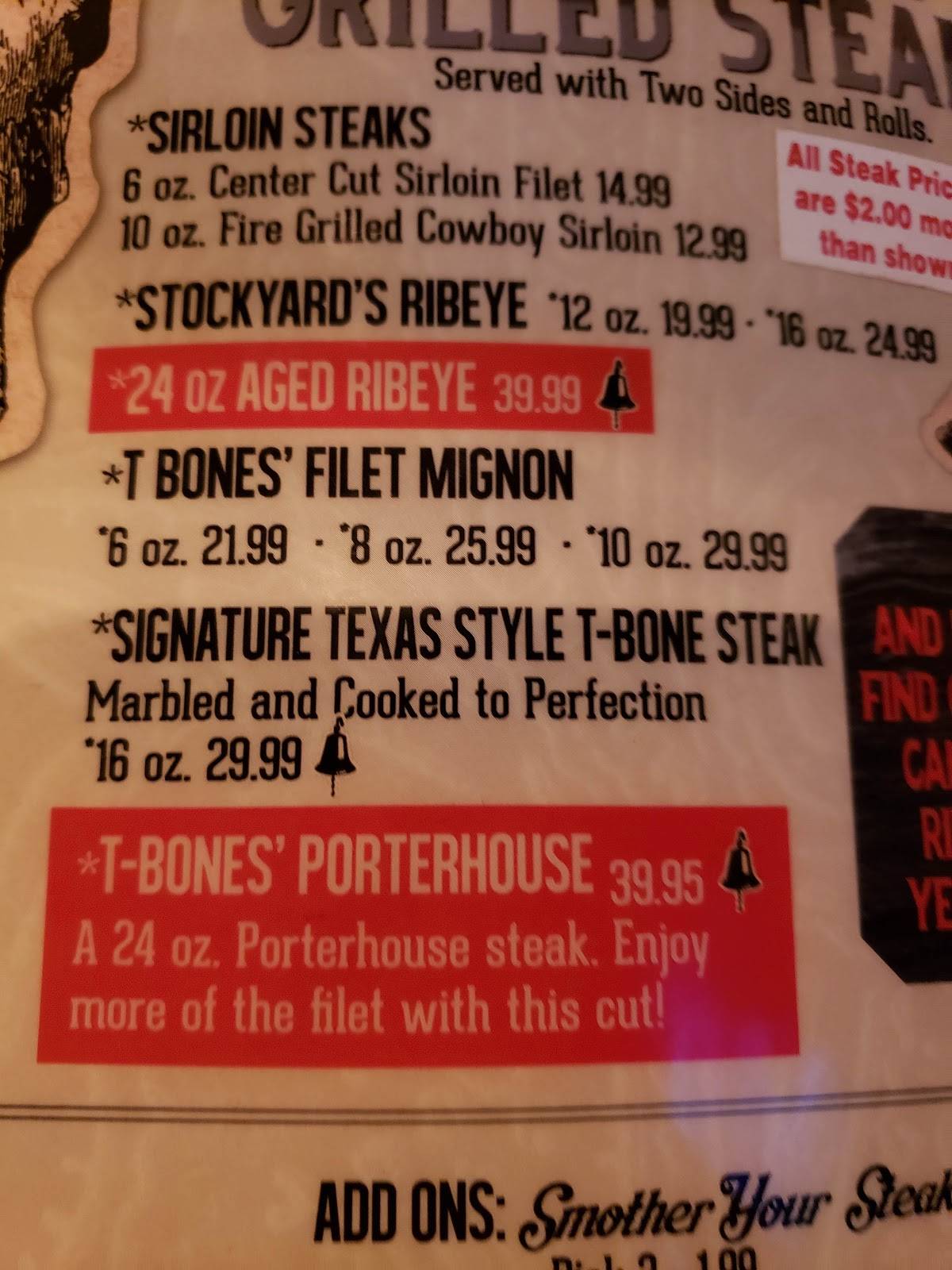Menu at T-Bones Steakhouse and Grill, Phenix City
