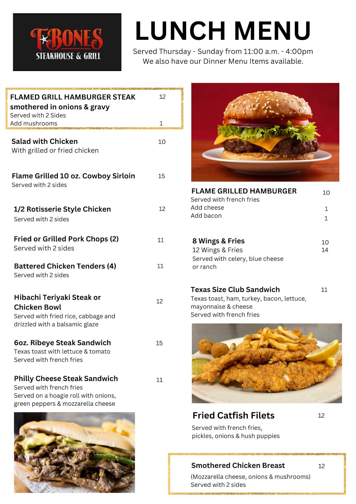 Menu at T-Bones Steakhouse and Grill, Phenix City