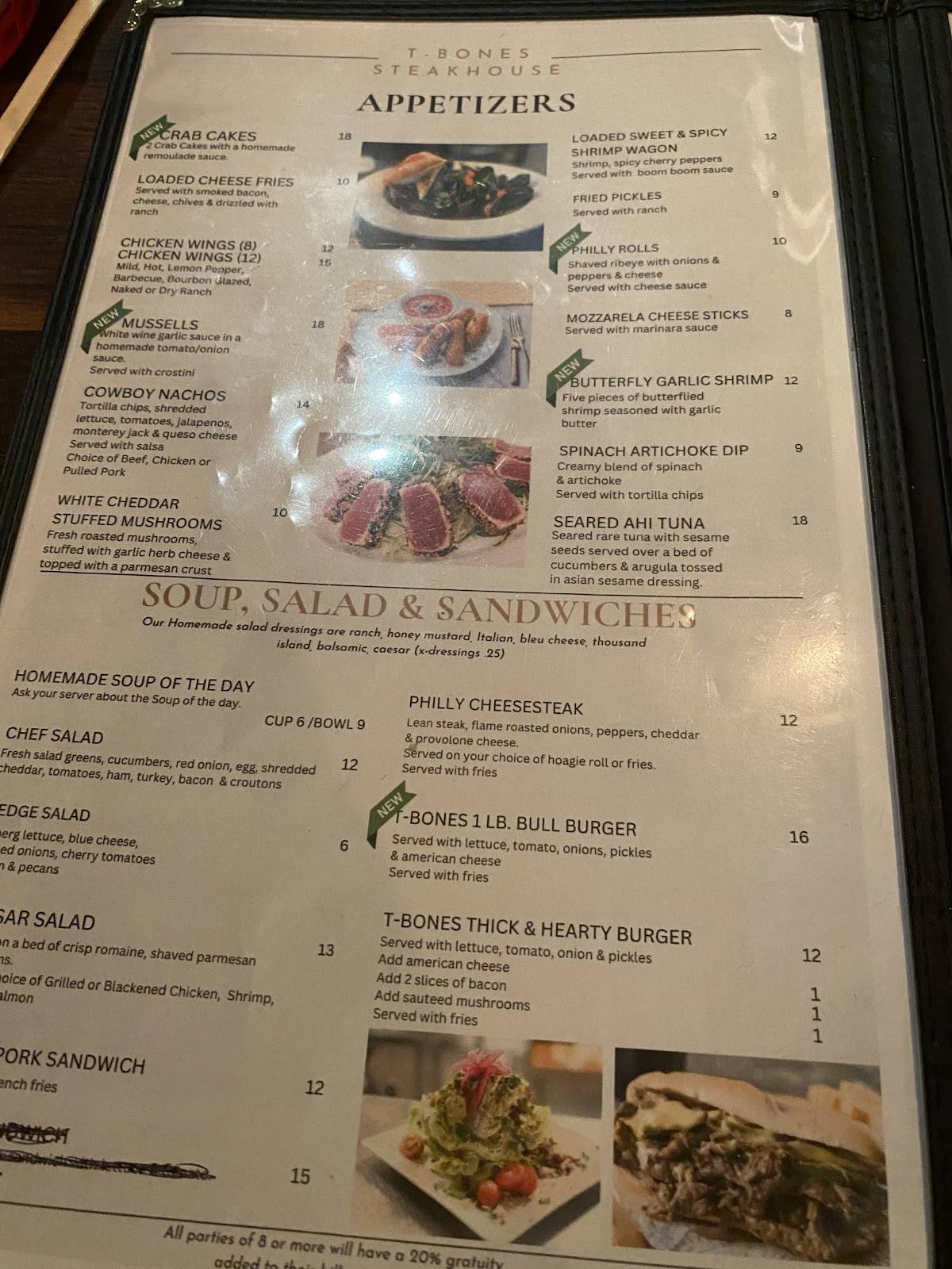 Menu at T-Bones Steakhouse and Grill, Phenix City