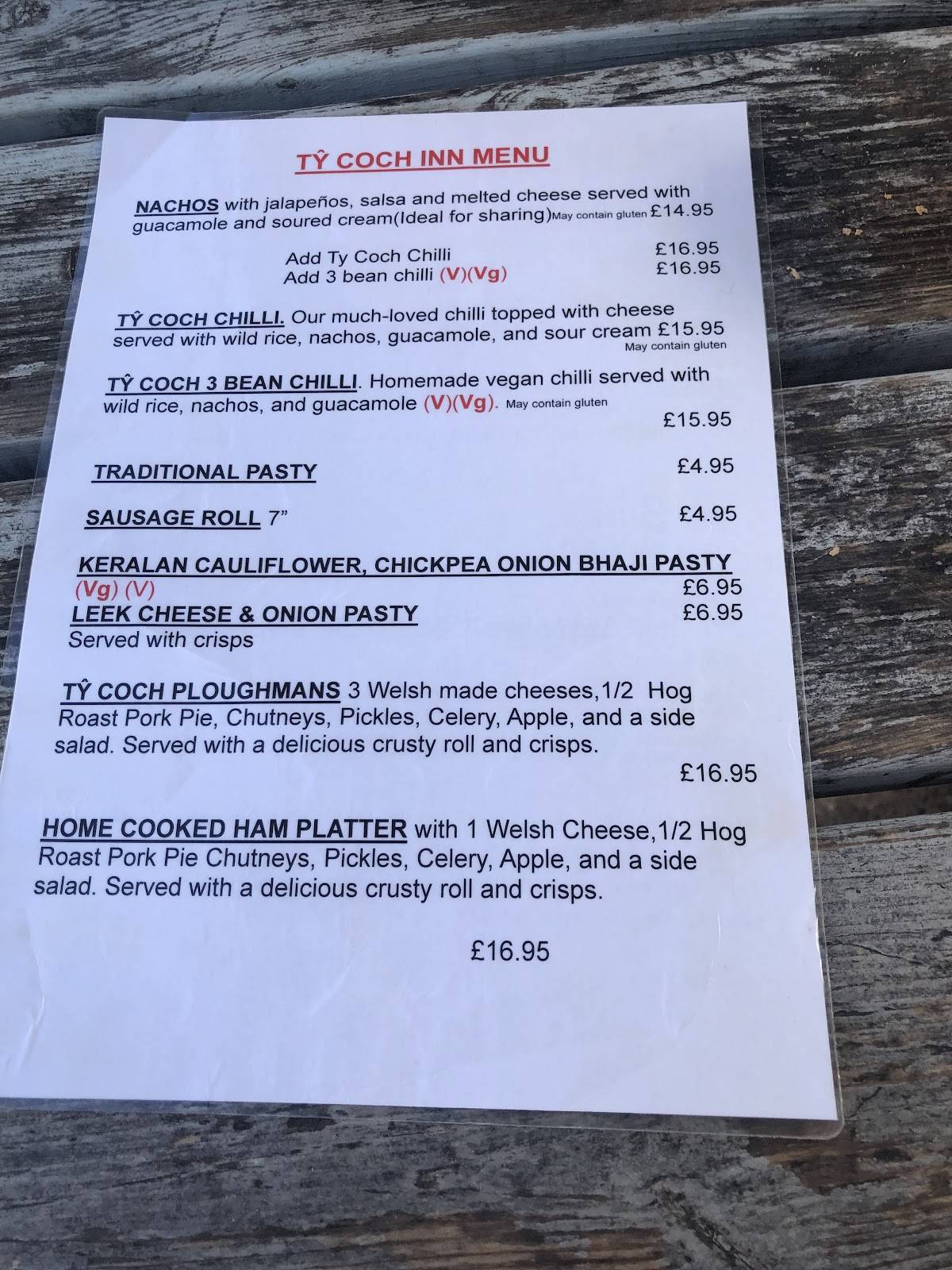 Menu at Tŷ Coch Inn pub & bar, Morfa Nefyn