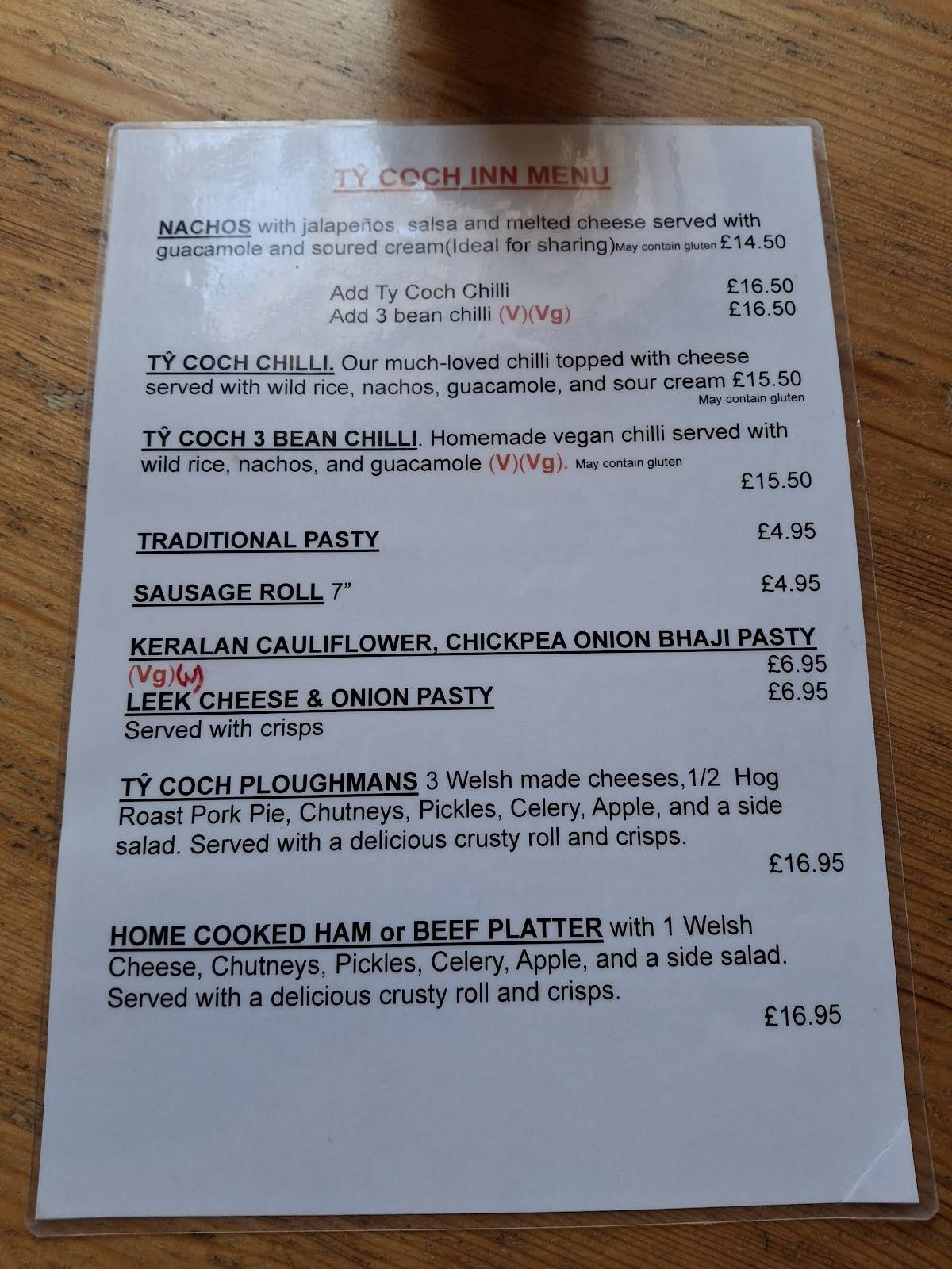 Menu at Tŷ Coch Inn pub & bar, Morfa Nefyn