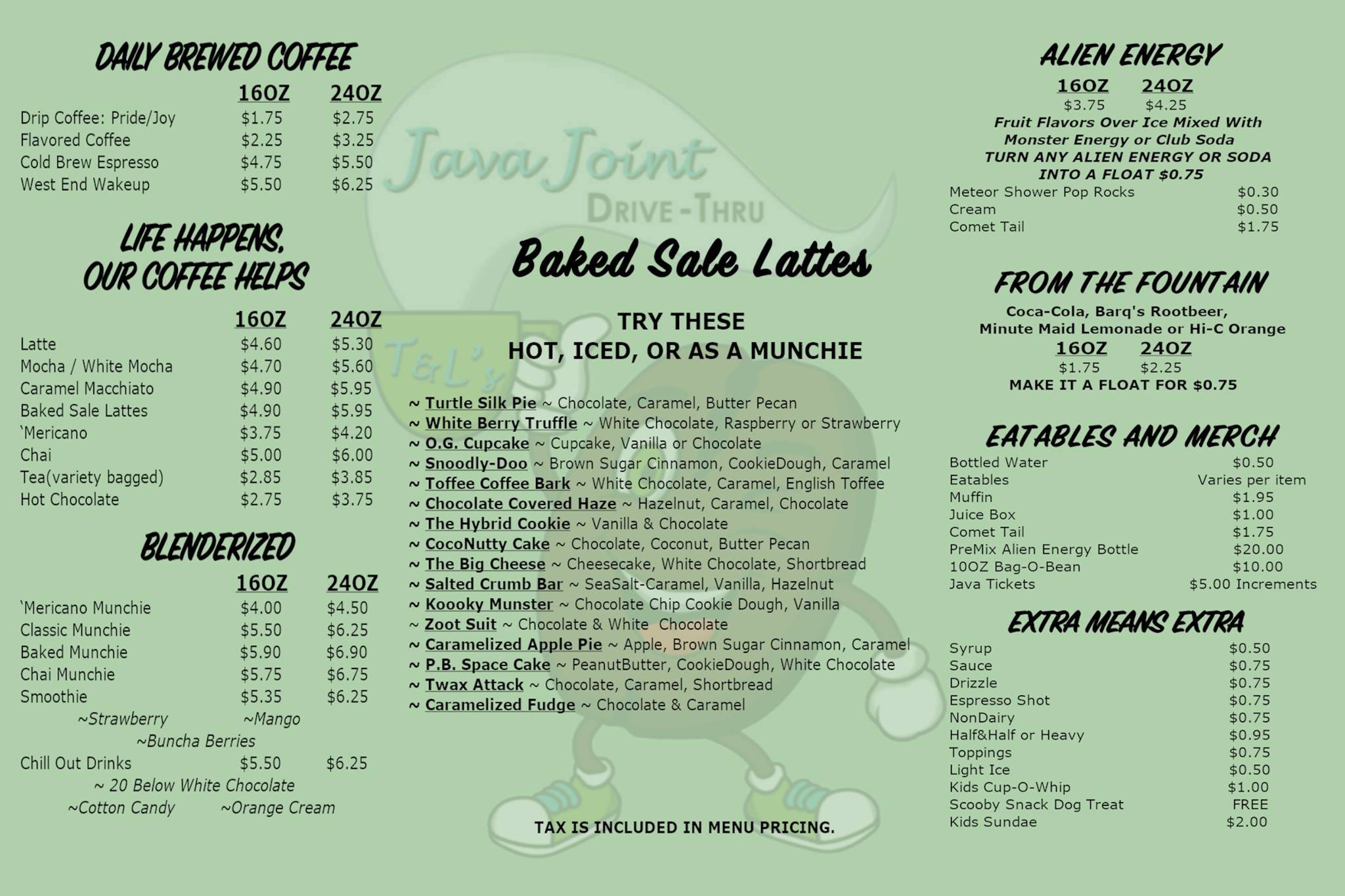 Menu at T&L's Java Joint Drive-Thru, Davenport