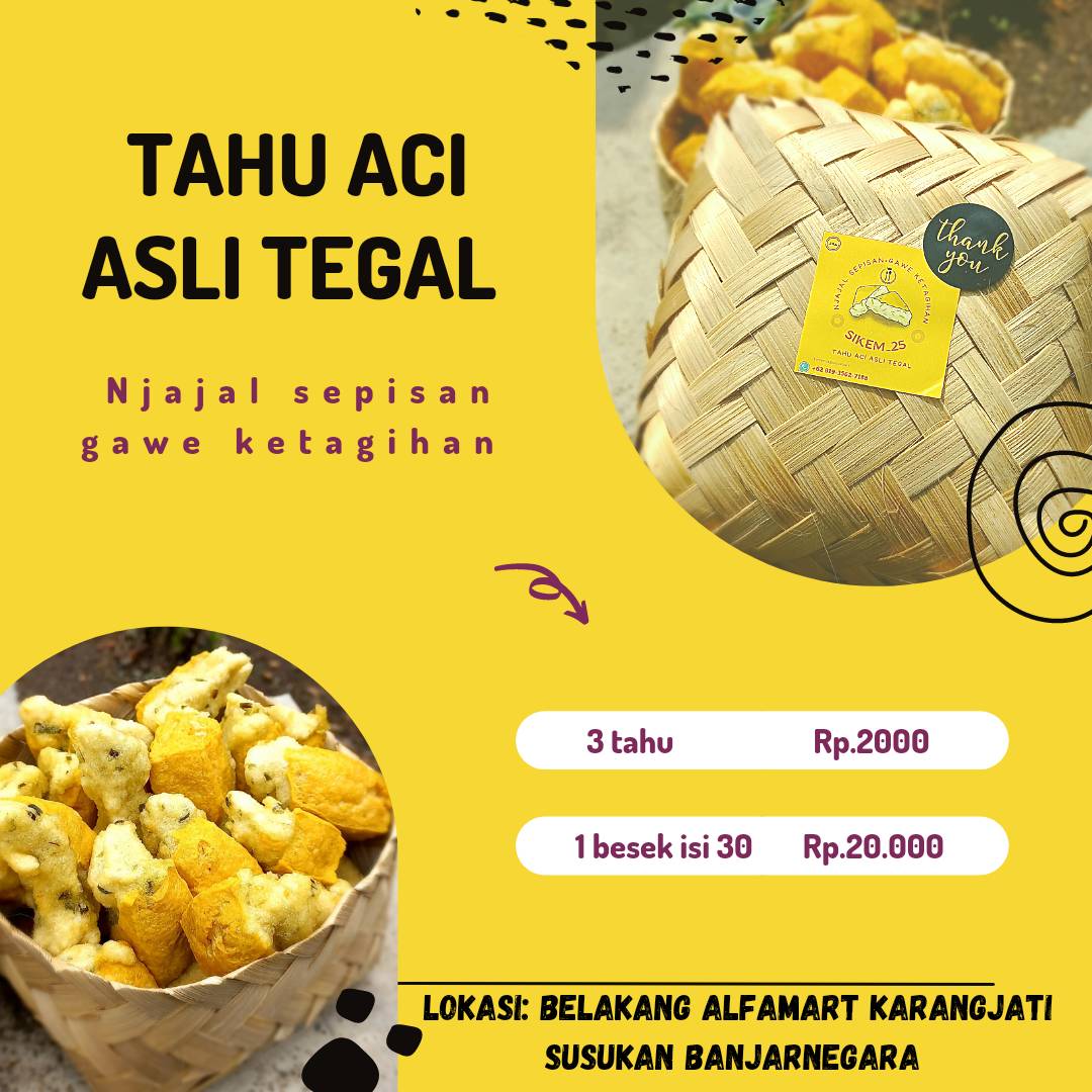 Menu at TAHU ACI ASLI TEGAL restaurant, Banjarnegara