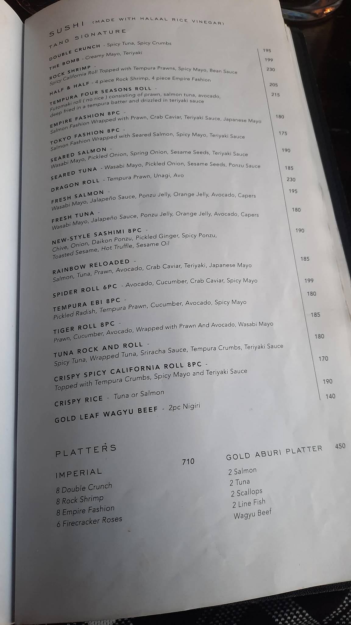 Menu at TANG Asian Luxury Restaurant & Bar, Sandton