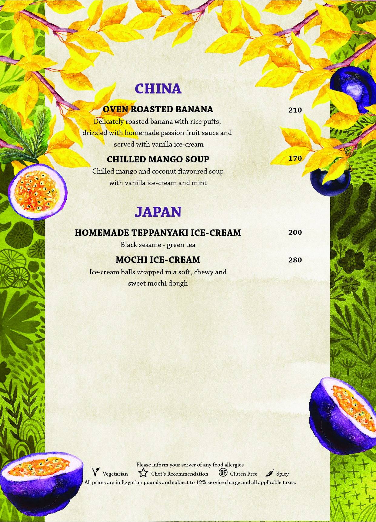 Menu at Tao - Dusit Thani restaurant, Cairo