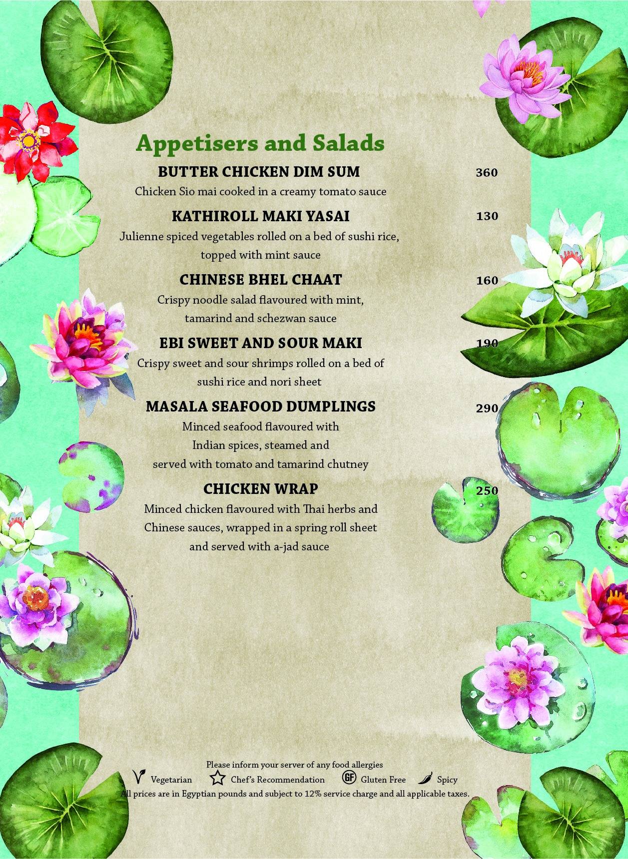 Menu at Tao - Dusit Thani restaurant, Cairo