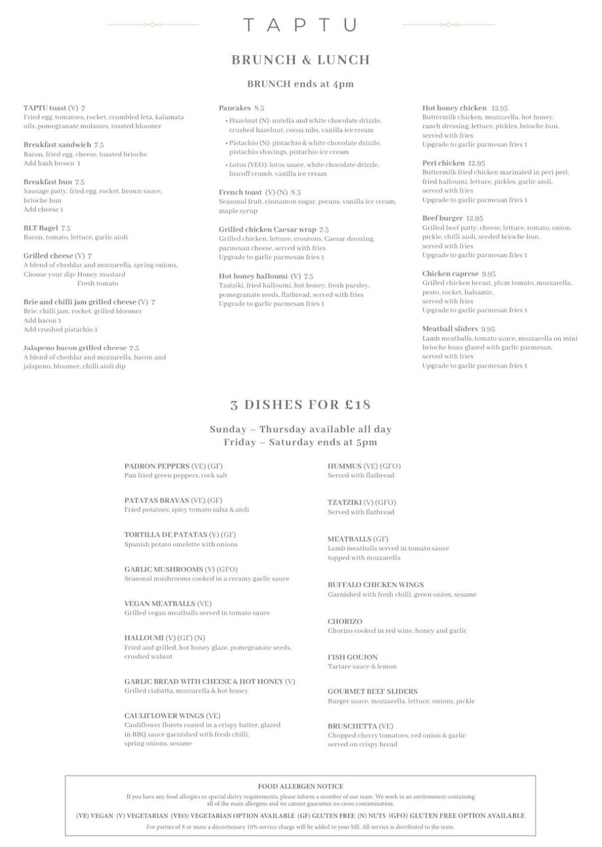 Menu at TAPTU restaurant, Stockport