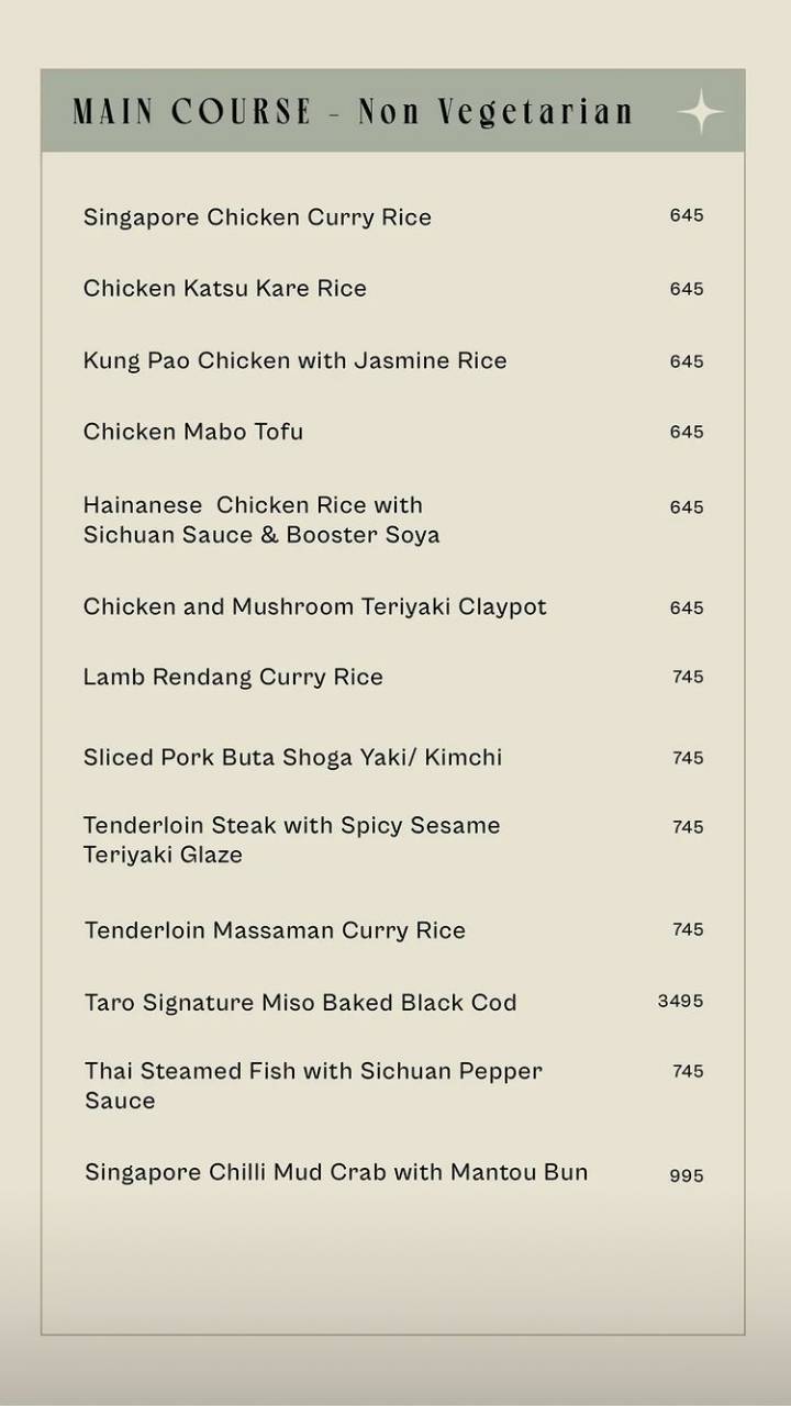 Menu at TARO - Pan Asian Restaurant & Bar Hyderabad, Hyderabad