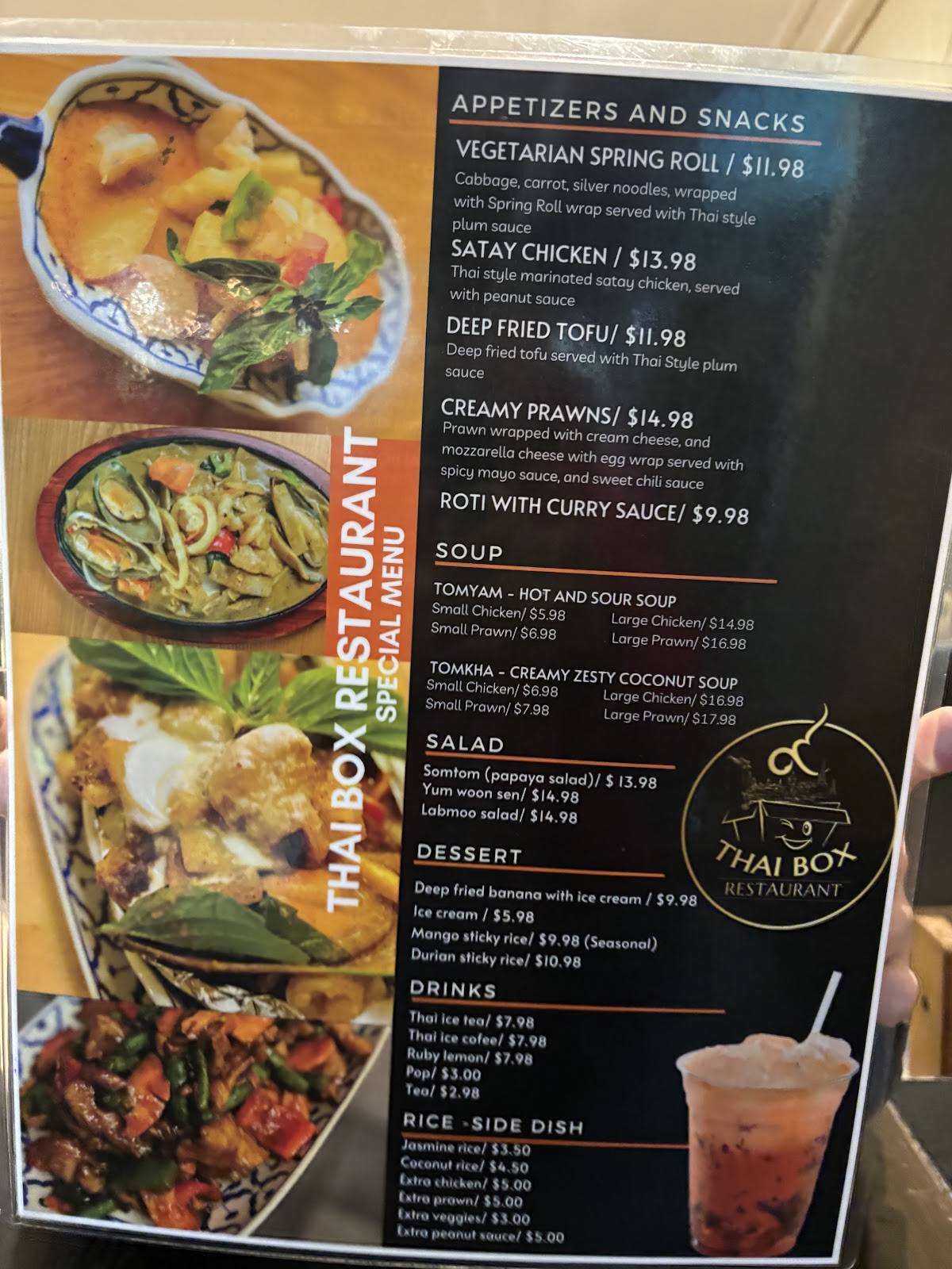 Menu at THAI BOX RESTAURANT, Richmond
