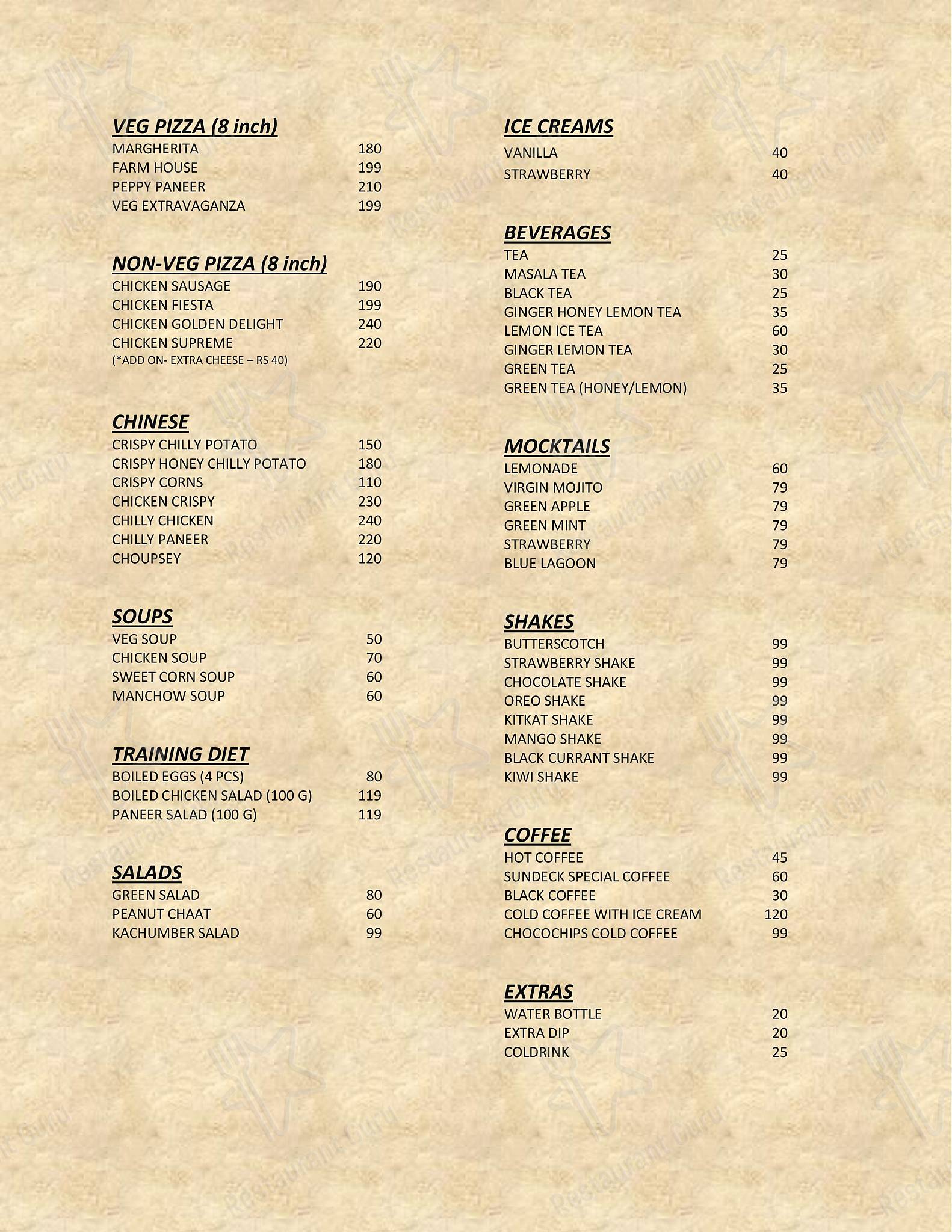 Menu at THE SUNDECK CAFE, Dehradun