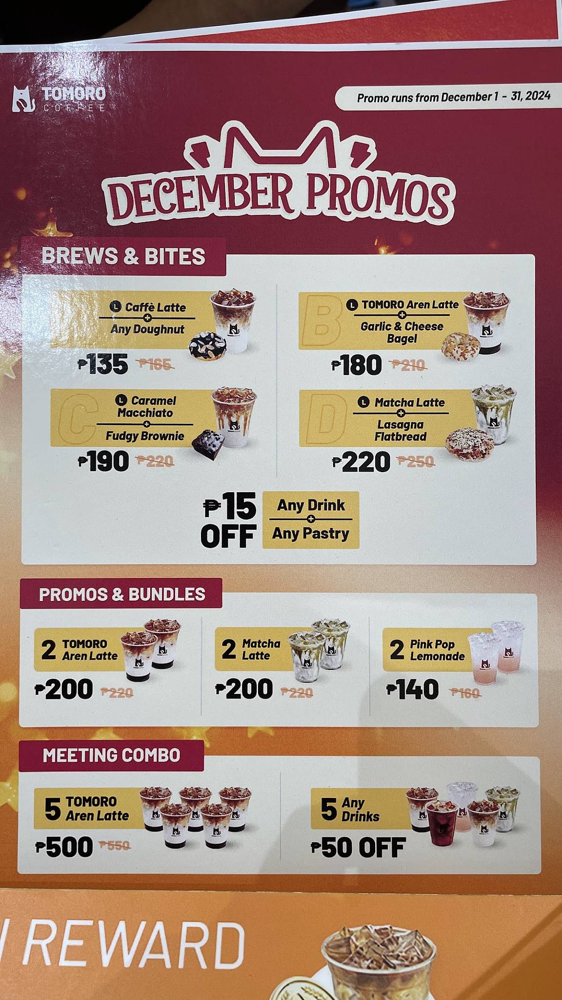 Menu at TOMORO COFFEE - Wynn Plaza cafe, Manila