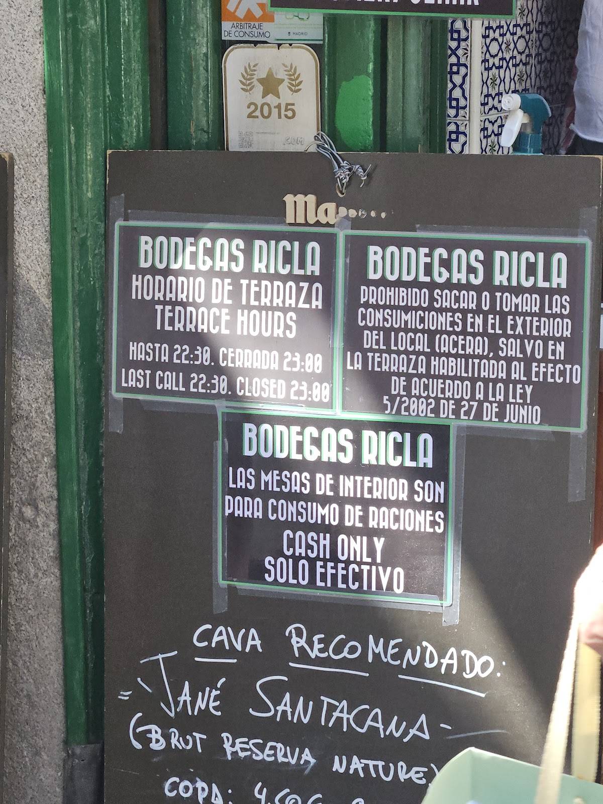 Menu at Taberna Bodegas Ricla pub & bar, Madrid