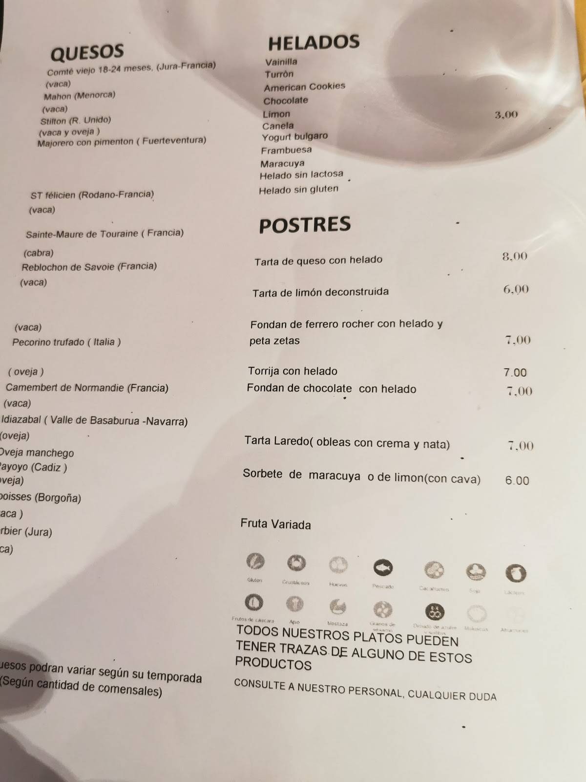 Carta del pub y bar Taberna Laredo, Madrid, Calle del Dr. Castelo