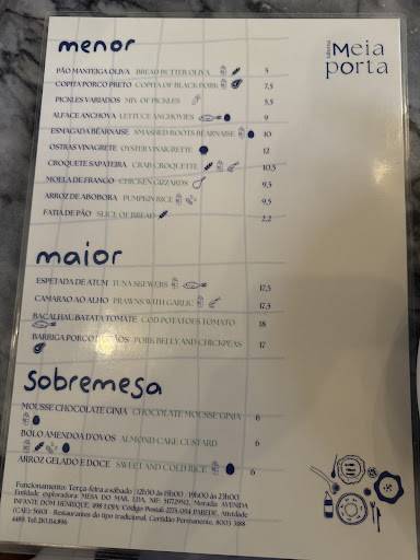 Menu em Taberna Meia Porta restaurante, Lisboa