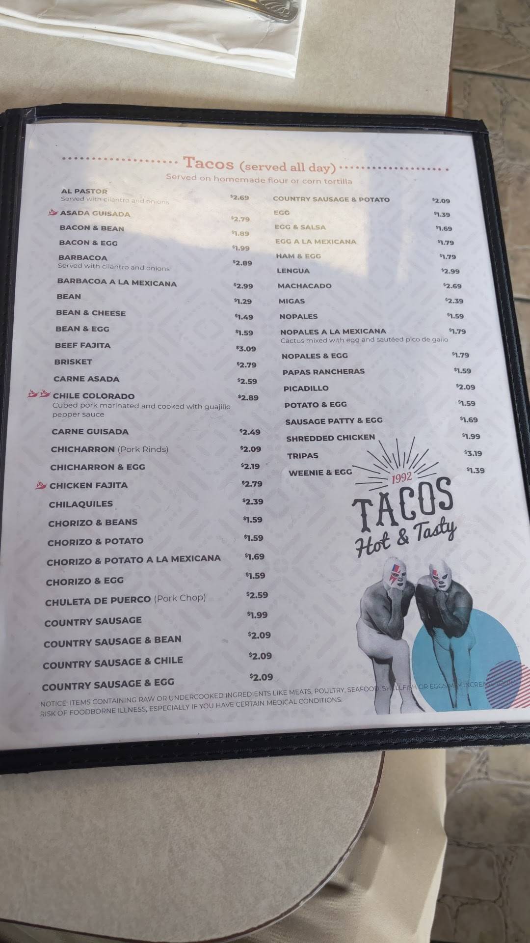 Menu at Taco La Gardenia restaurant, San Antonio, N Pine St