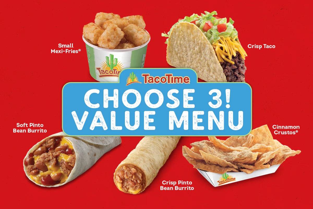 Menu at Taco Time restaurant, Lyman