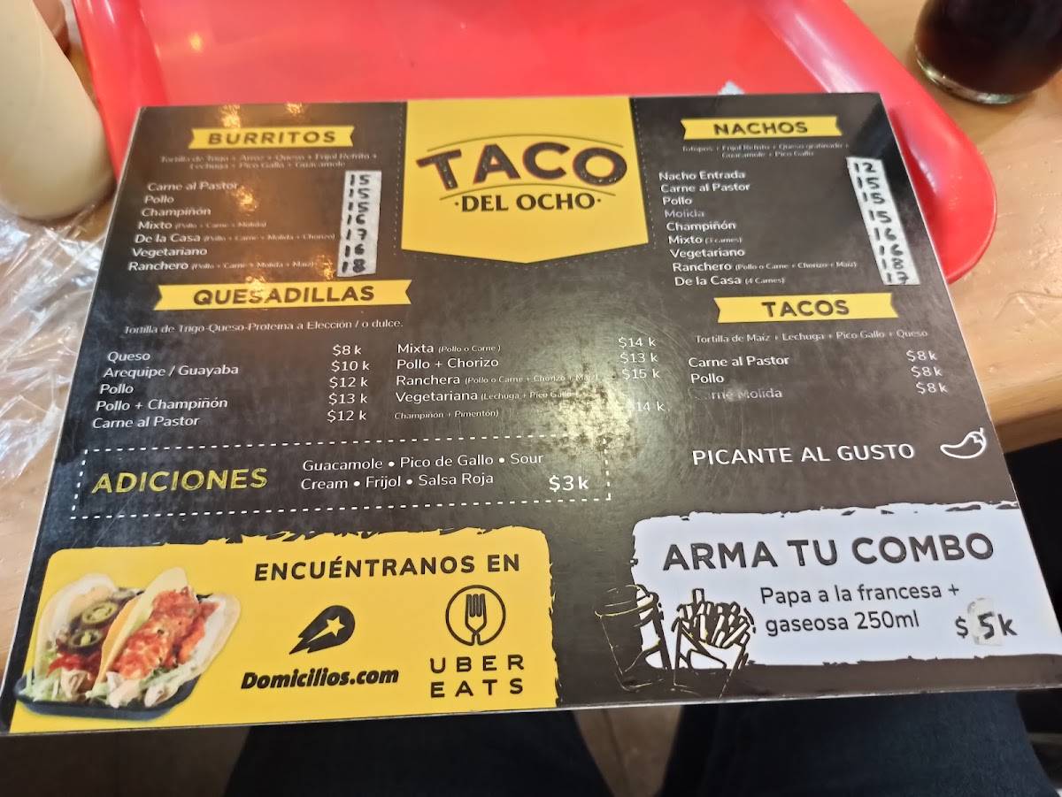 Carta del restaurante TACO DEL OCHO, Bogotá, Calle 72# #27b 40