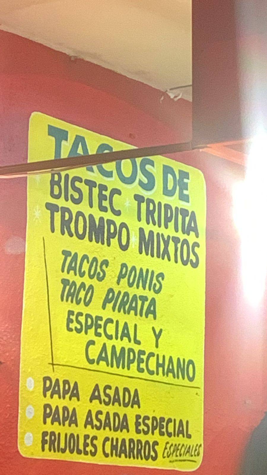 Menu at Tacos Chevy restaurant, Reynosa