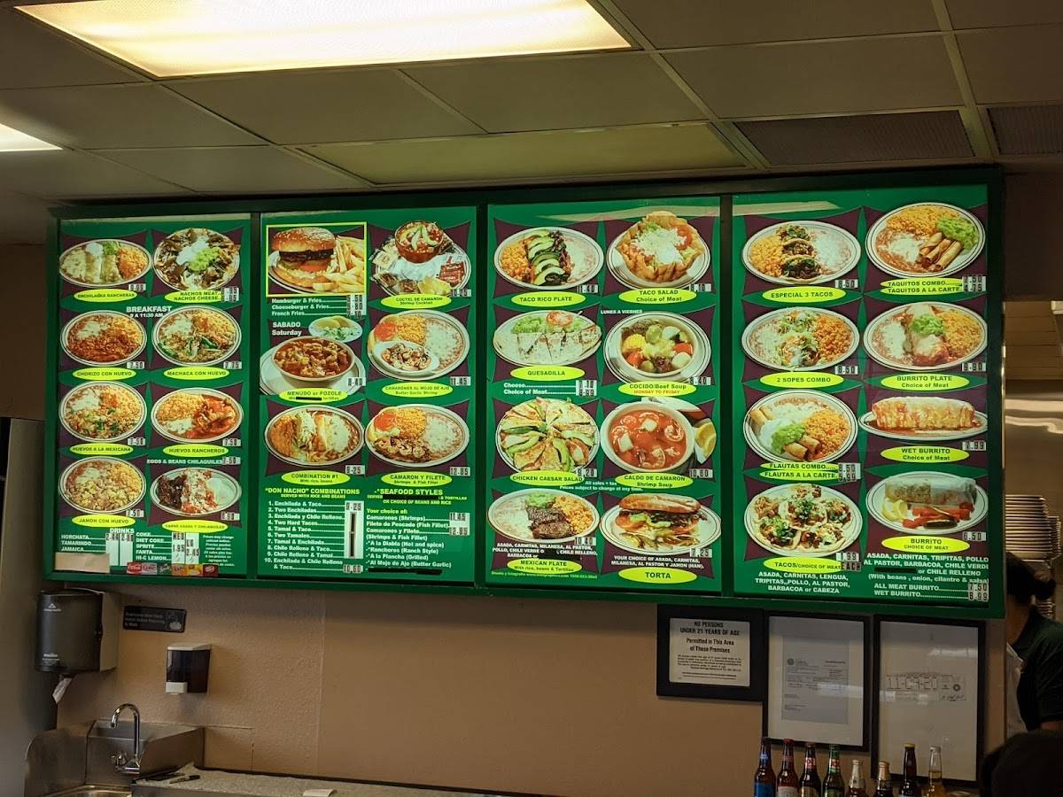 Menu at Tacos Don Nacho restaurant, Oklahoma City