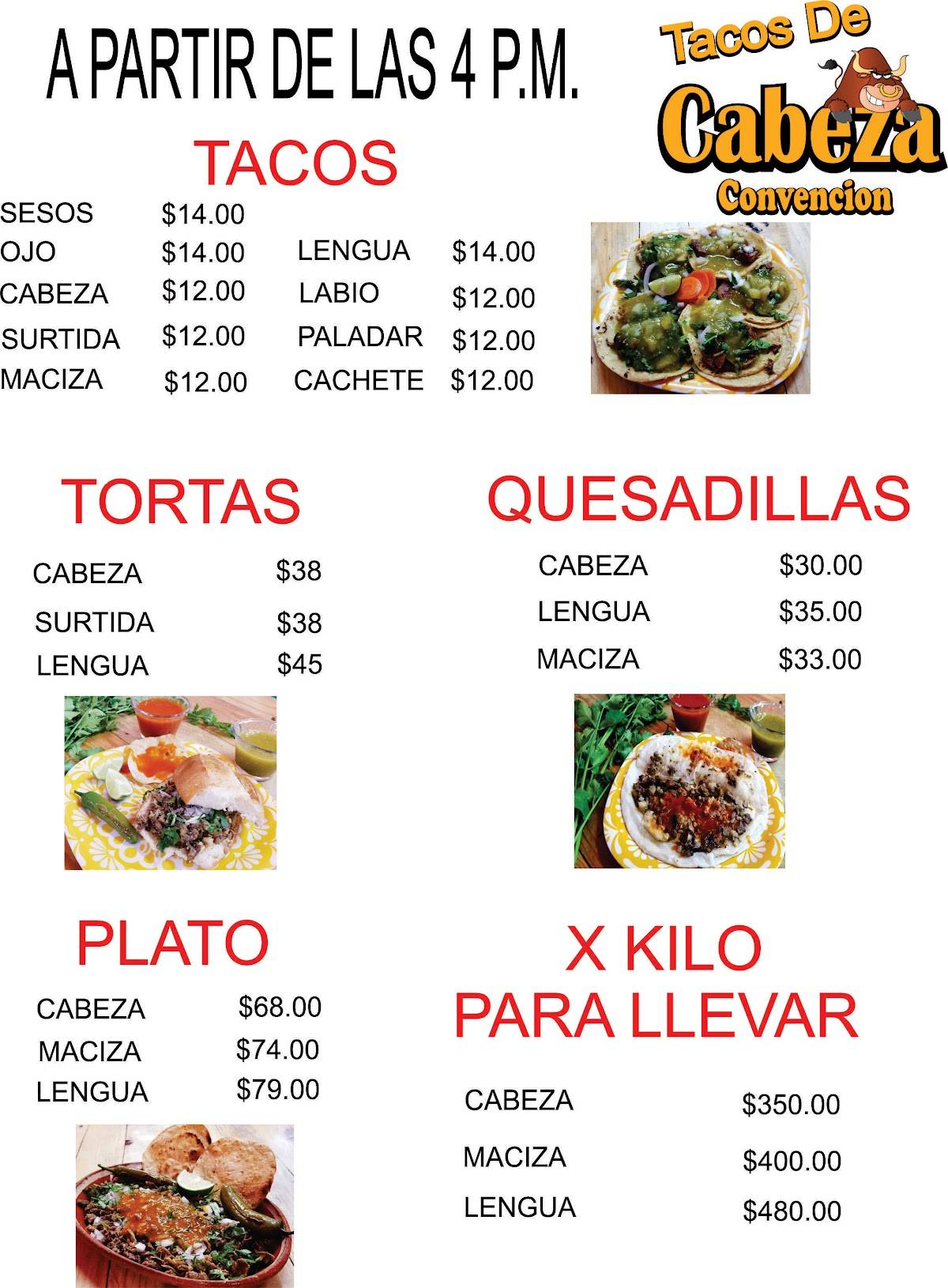 Menu at Tacos de Barbacoa Convencion, Aguascalientes