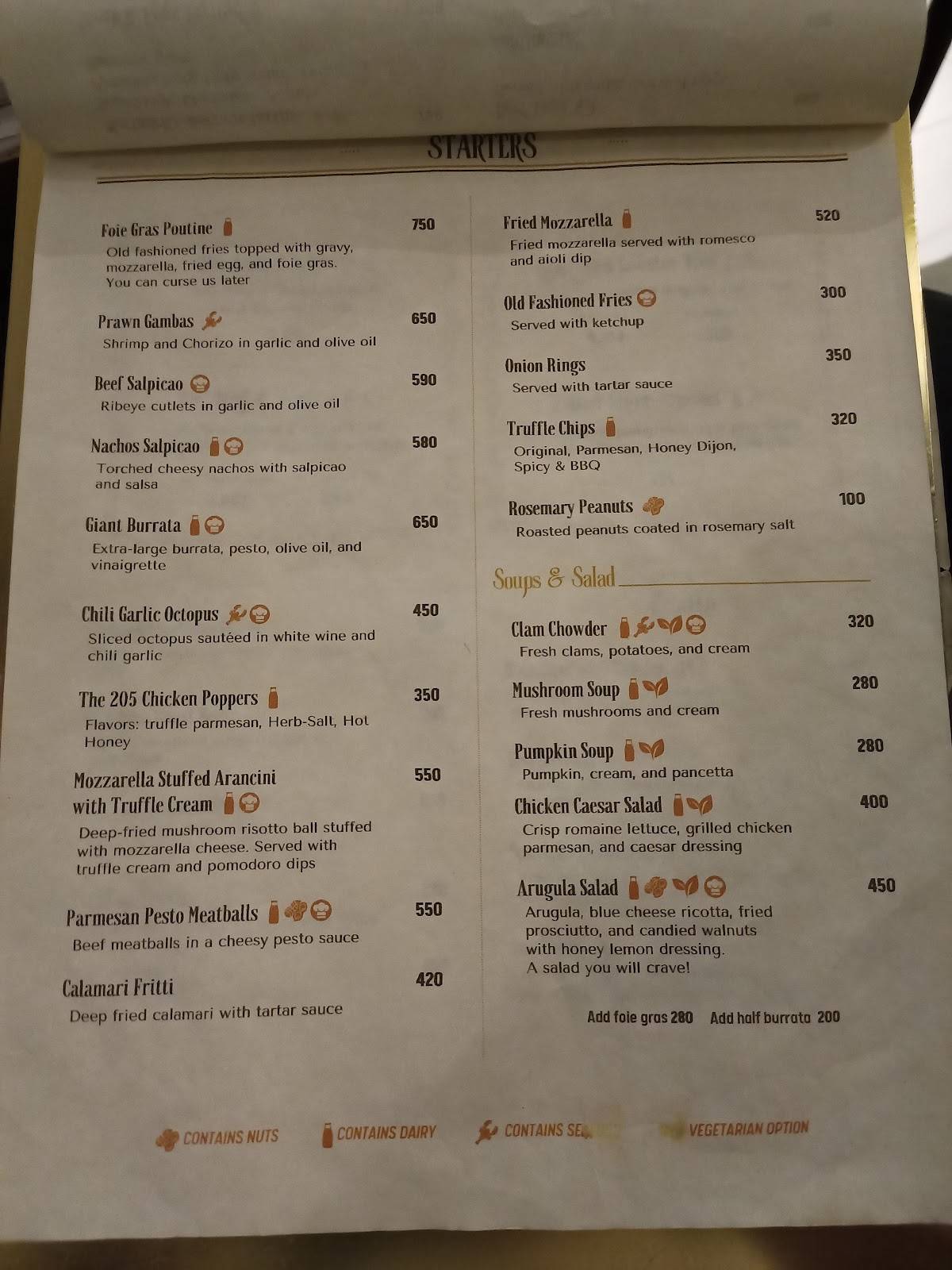 Menu at 205 BGC restaurant, Taguig
