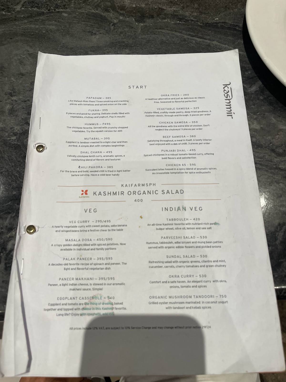 Menu at Kashmir BGC restaurant, Taguig