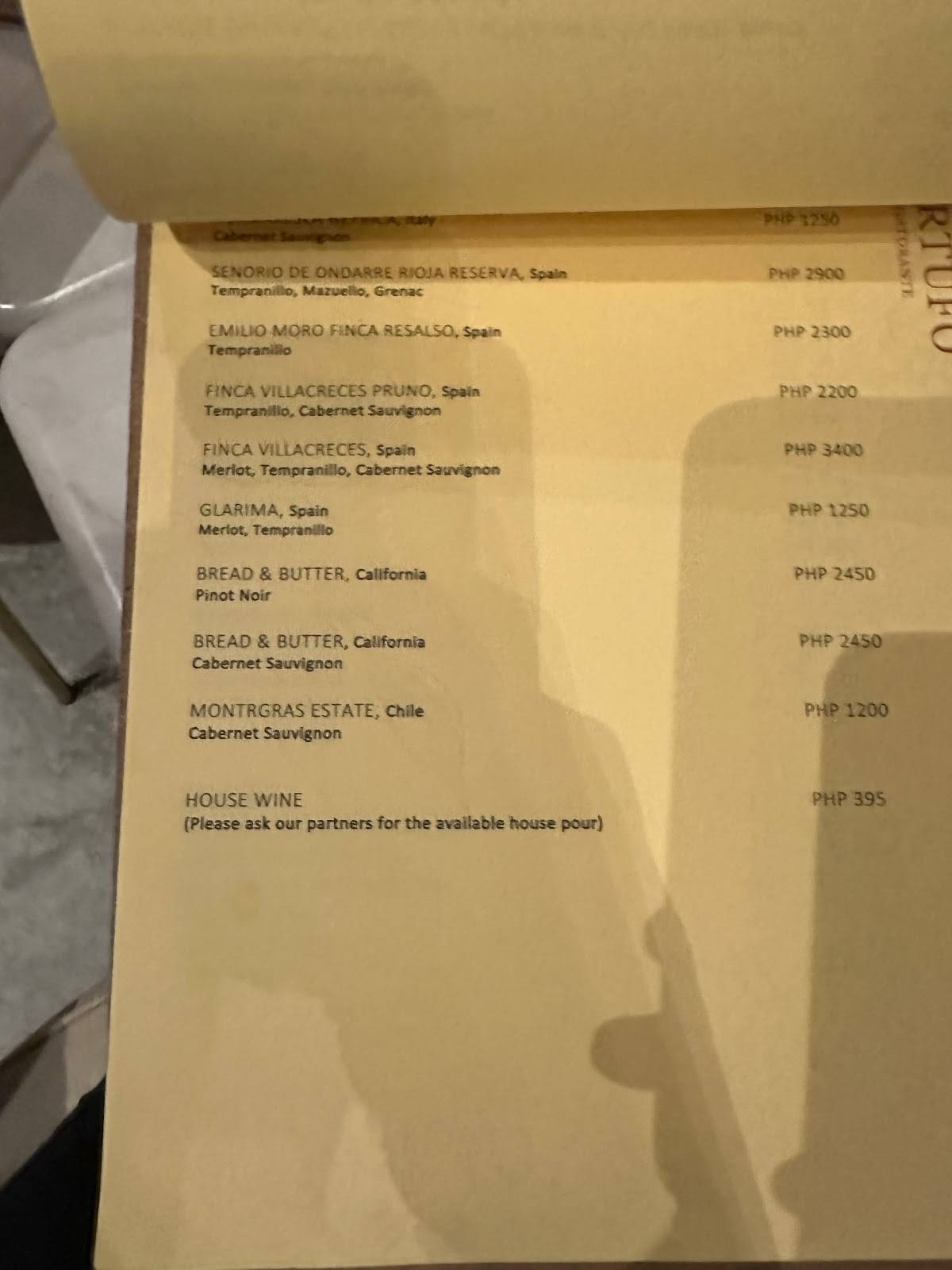 Menu at Tartufo Ristorante - BGC restaurant, Taguig