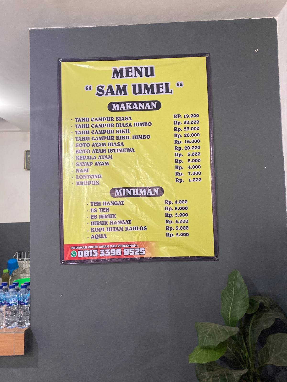 Menu at Tahu Campur & Soto Ayam "SAM UMEL" restaurant, Ngijo