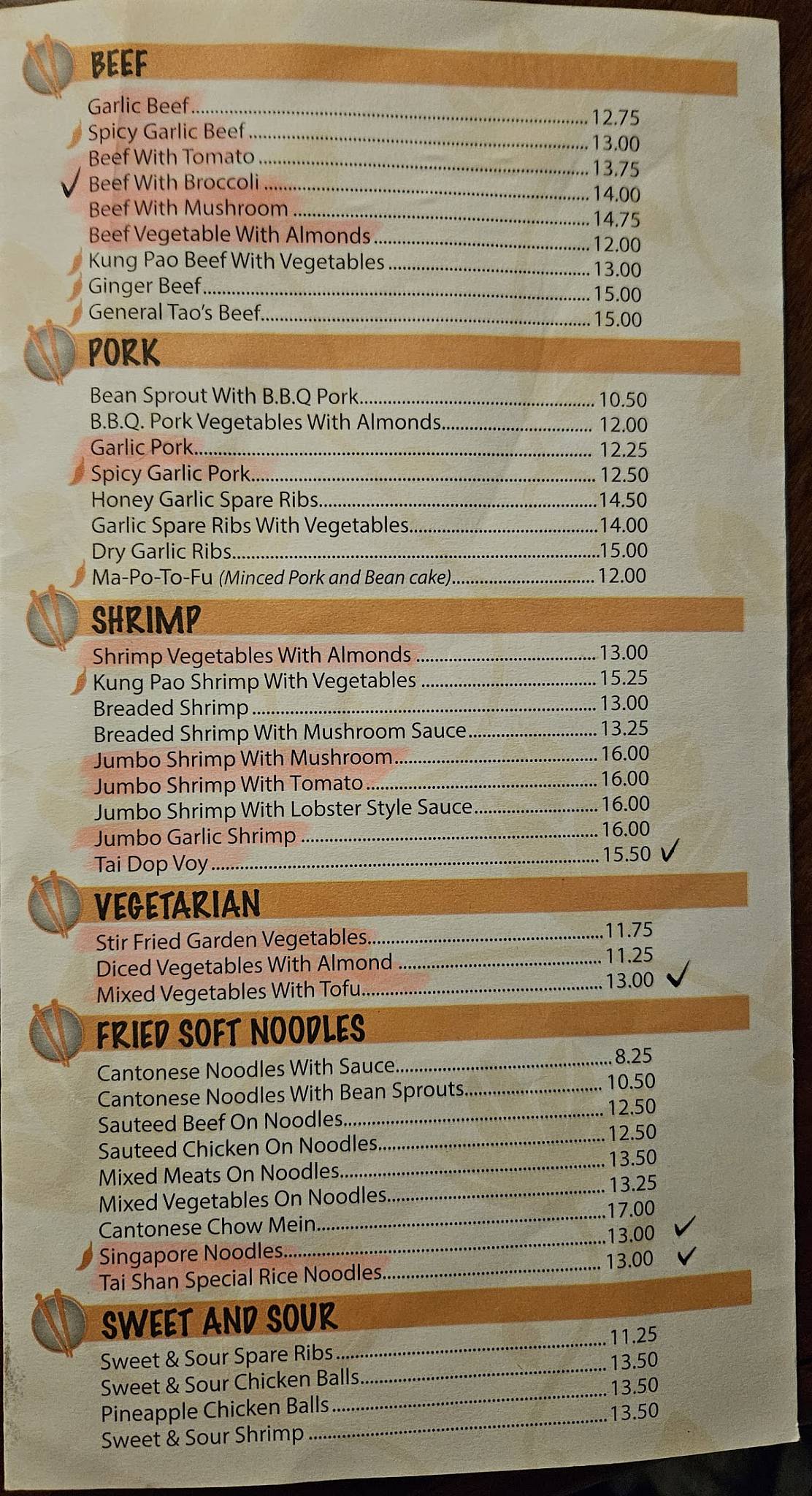 Menu at Tai Shan Express restaurant, Simcoe